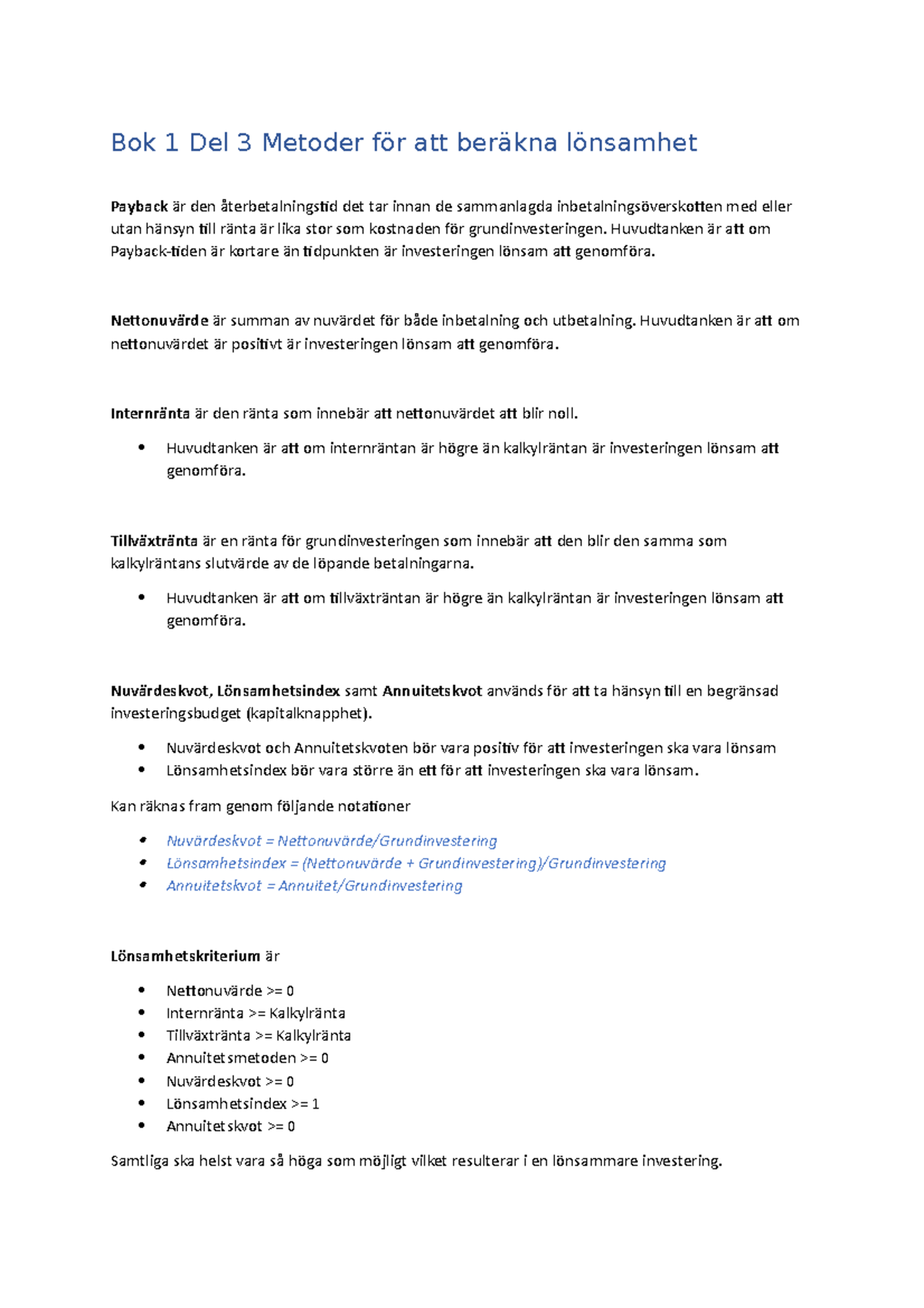 Bok 1 Del 3 Metoder för att beräkna lönsamhet - Bok 1 Del 3 Metoder för ...