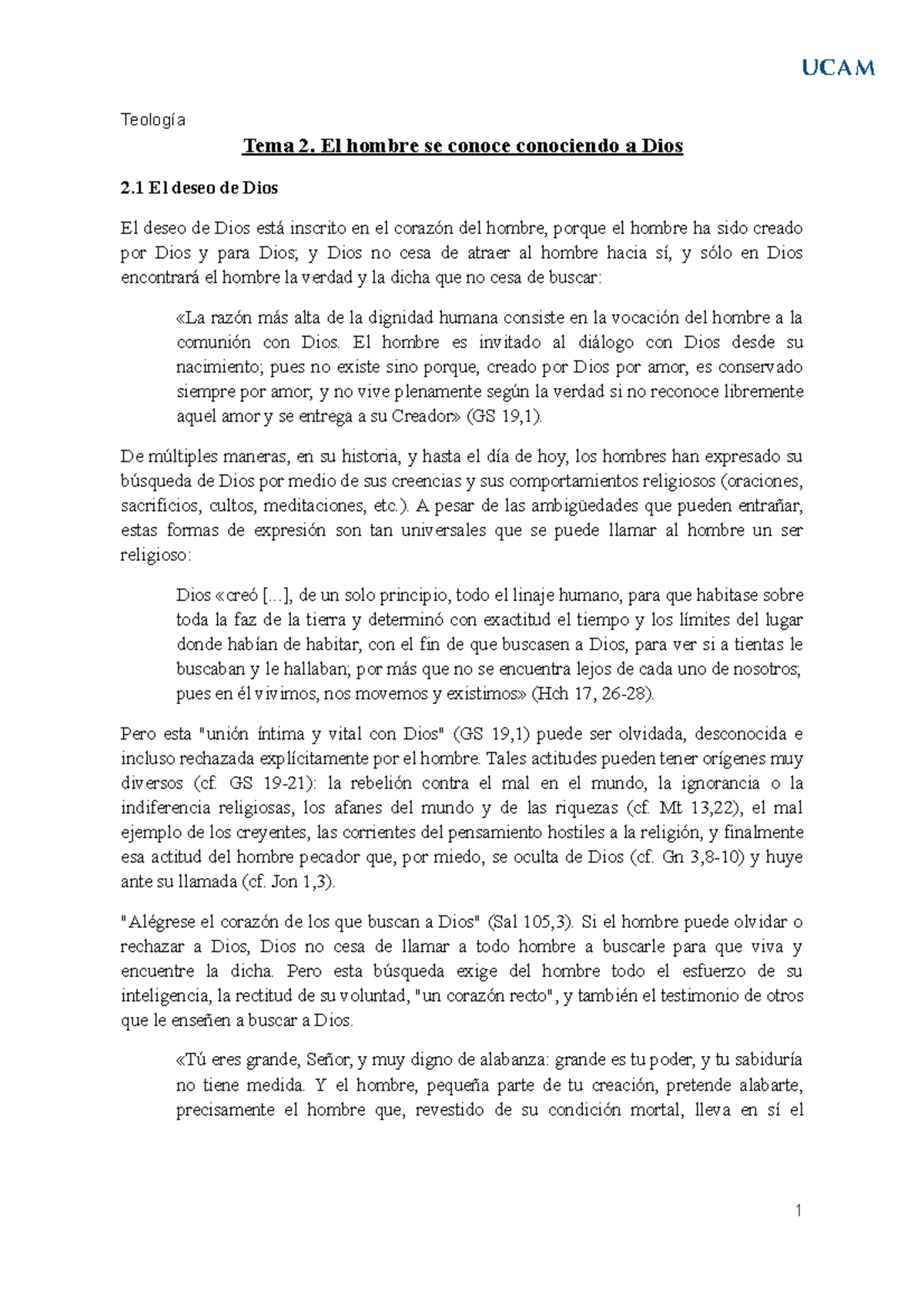 Tema 2. El hombre se conoce conociendo a Dios - Tema 2. El hombre se ...