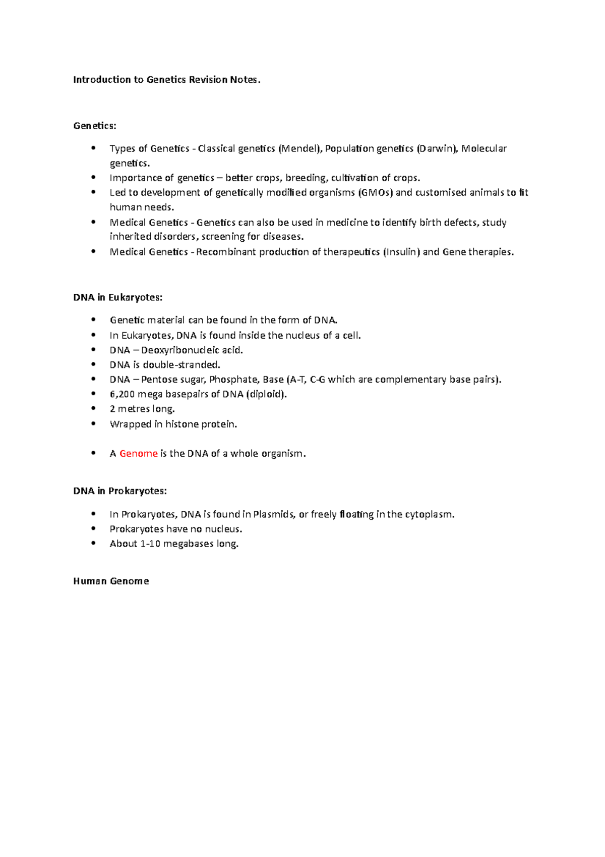 Intro to genetics - Introduction to Genetics Revision Notes. Genetics ...