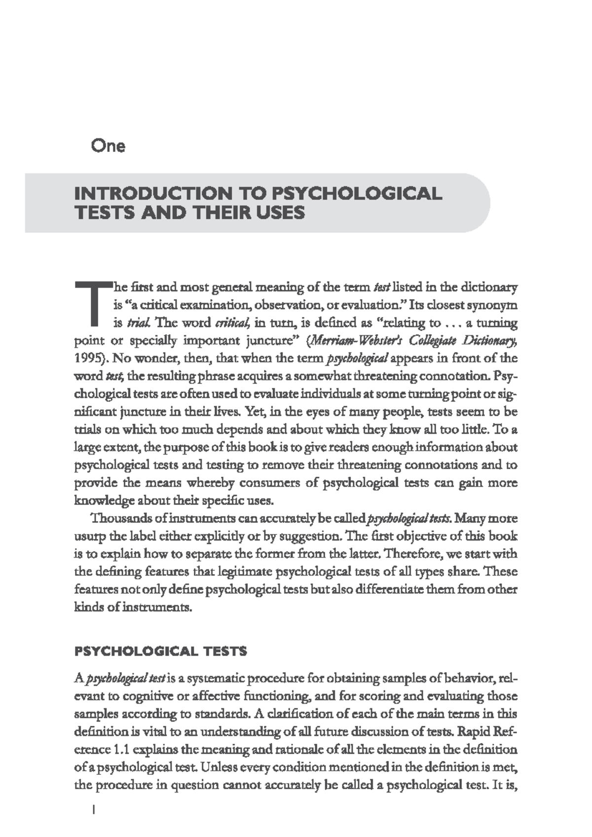 Psychological testing - Introduction - One INTRODUCTION TO ...