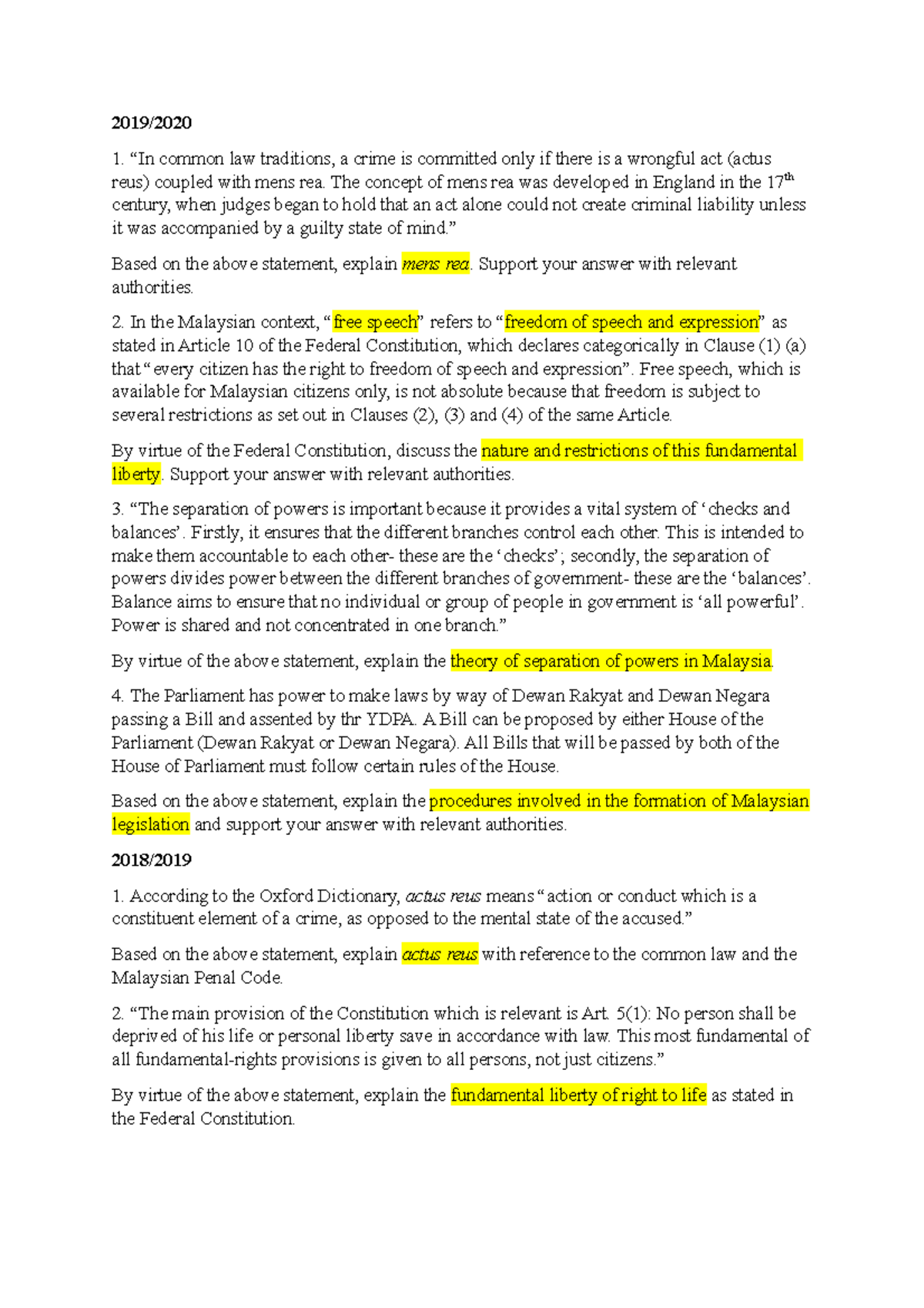 PCC 0012 PYQ - past year question - 2019/ “In common law traditions, a ...