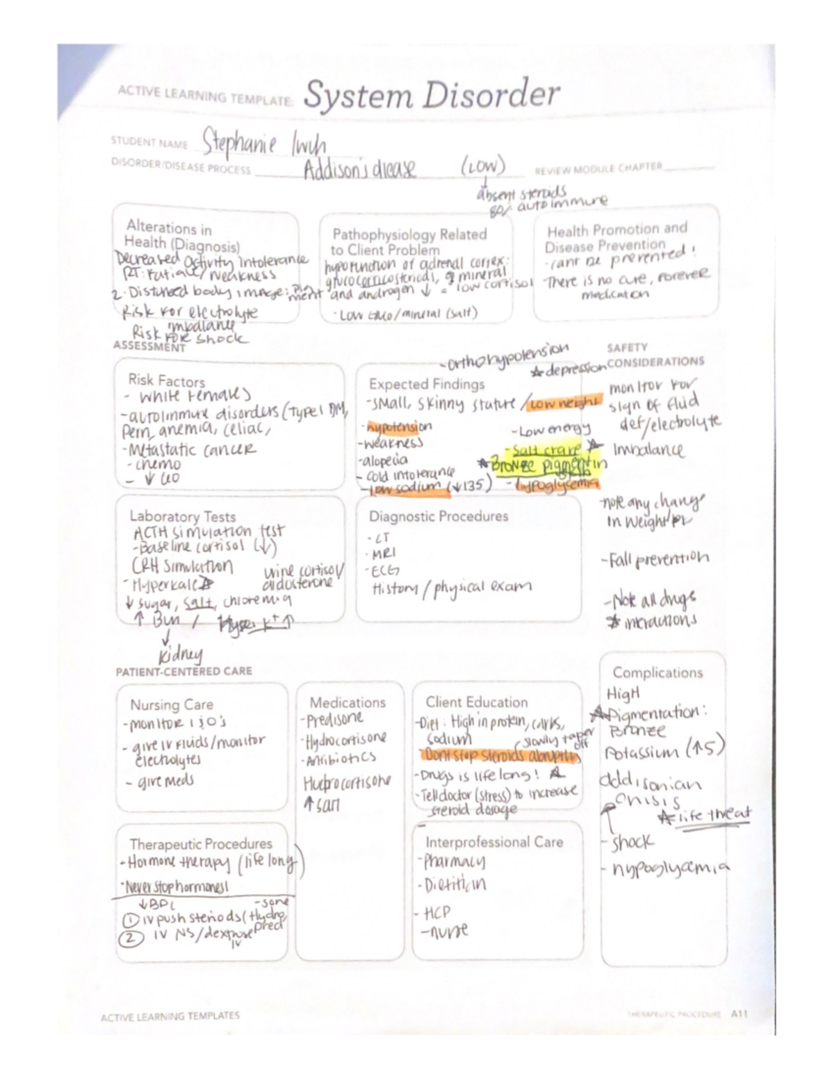 endocrine system - concepts maps (addisons etc.) - ACTIVE LEARNING ...