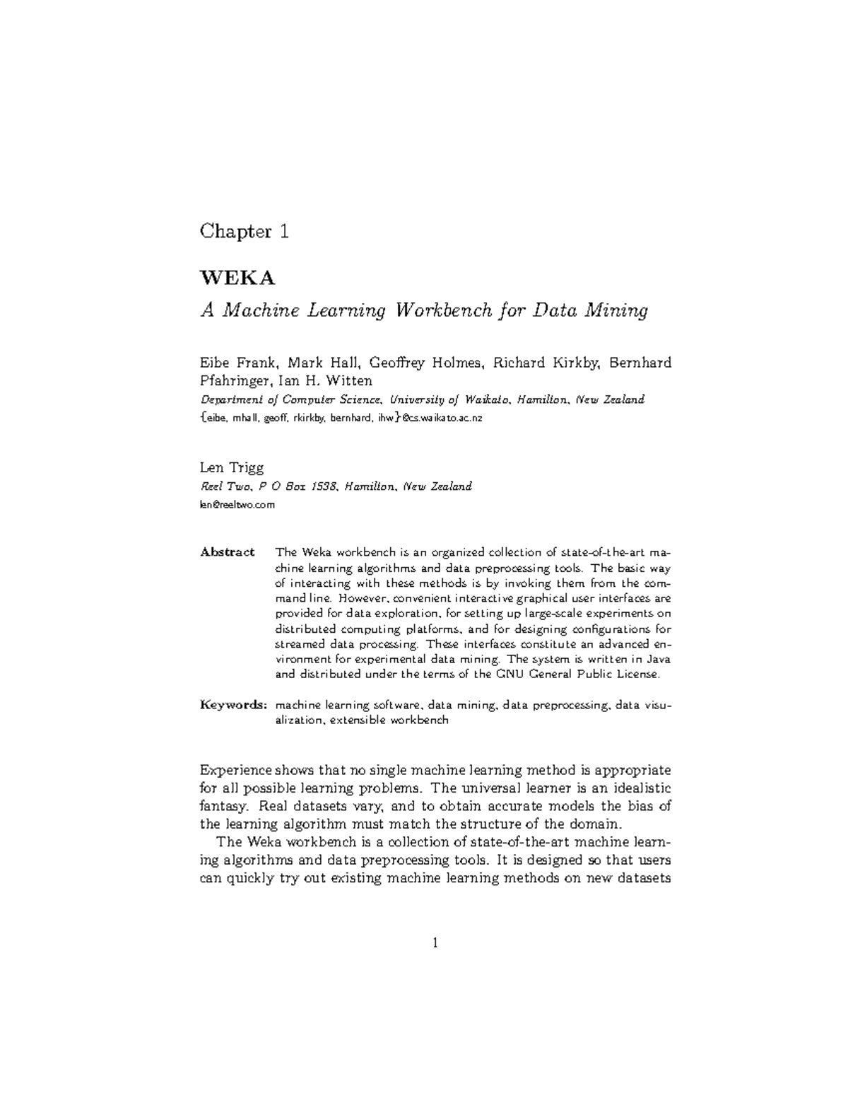 Weka A machine learning workbench for data mining - Chapter 1 WEKA A Machine Learning Workbench ...
