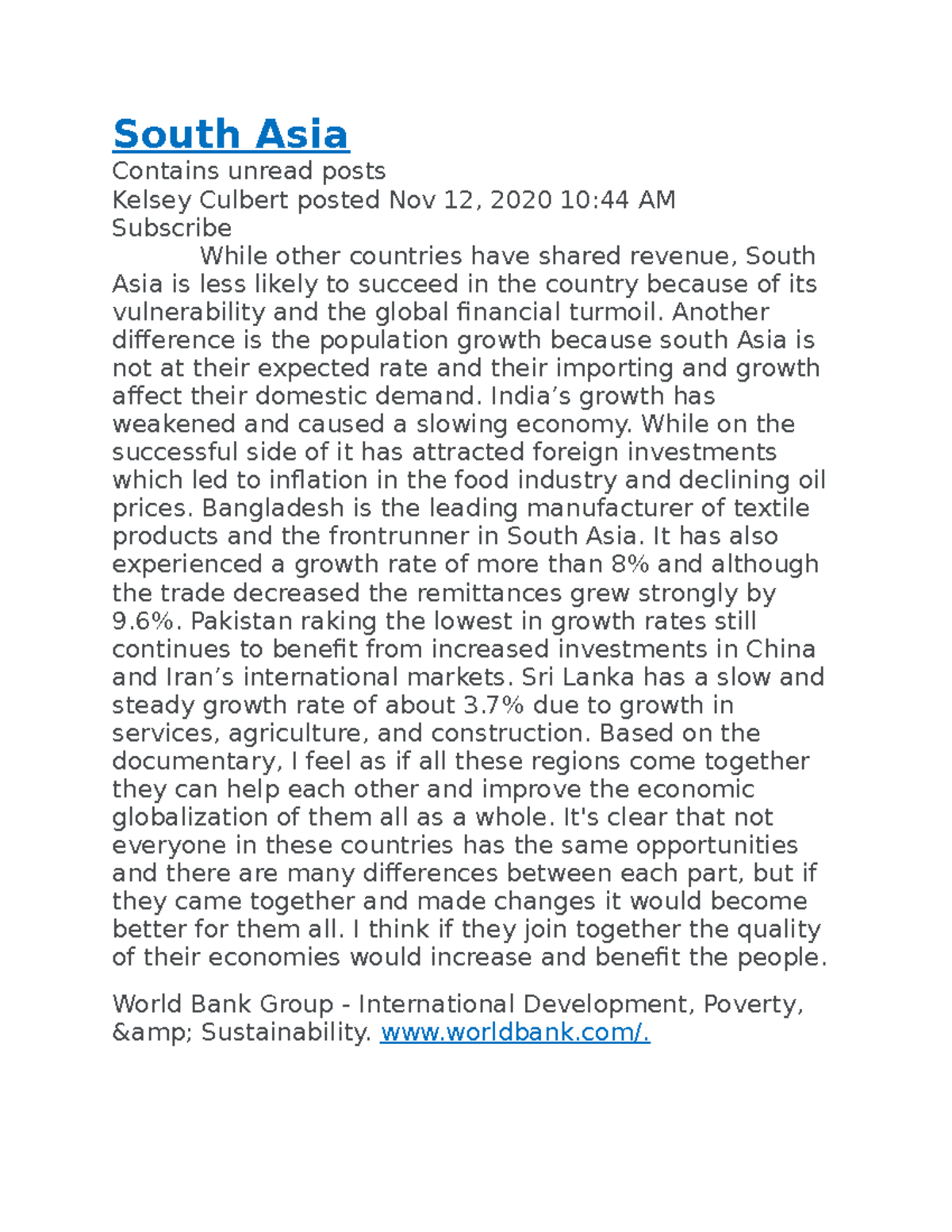 South Asia Comment - Grade: a - South Asia Contains unread posts Kelsey ...