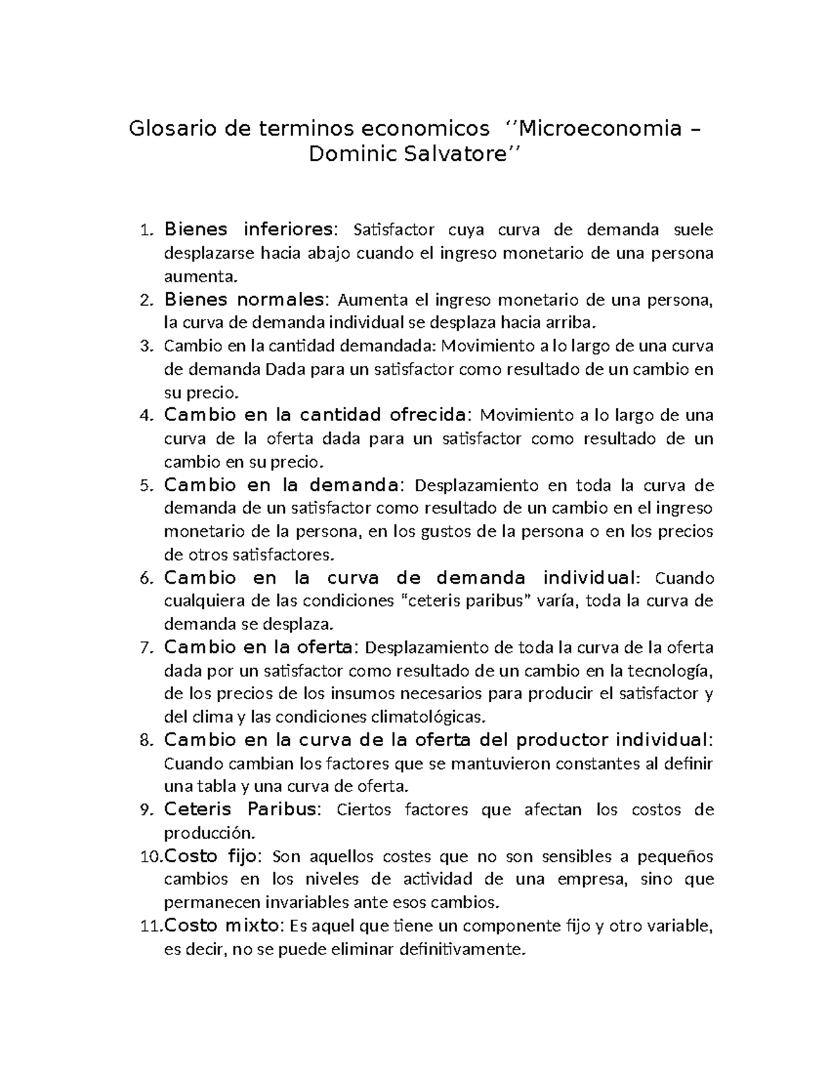 Micro, glosario - Glosario de terminos economicos ‘’Microeconomia ...