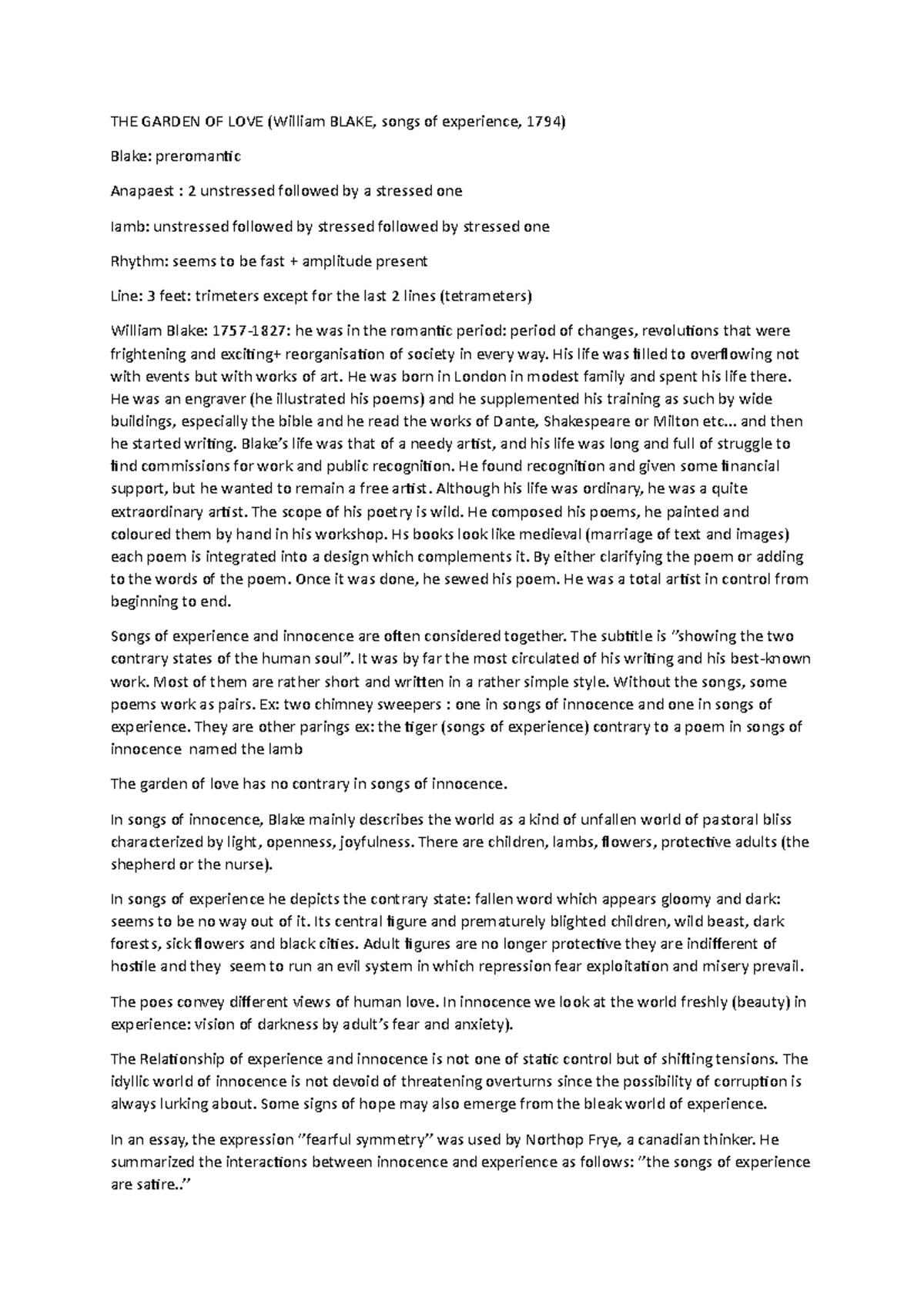 Litté berger 08 - THE GARDEN OF LOVE (William BLAKE, songs of ...