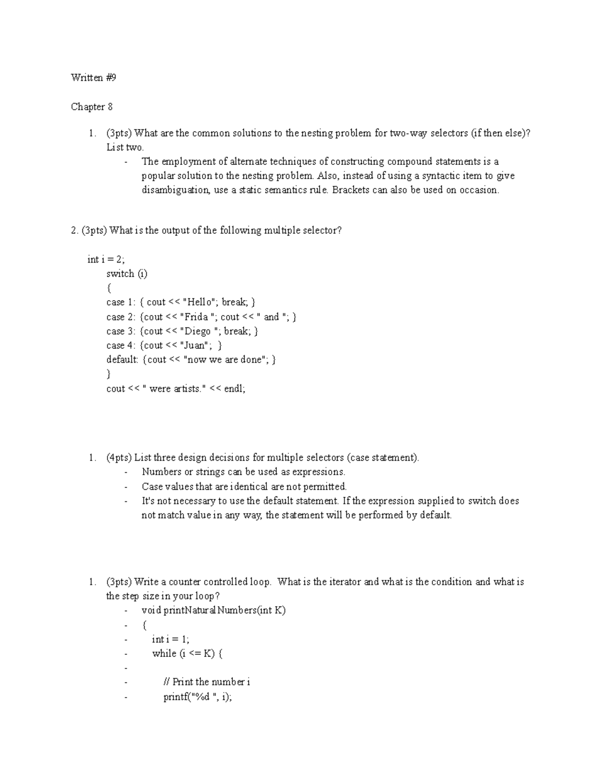 Written #9 - Written # Chapter 8 (3pts) What are the common solutions ...