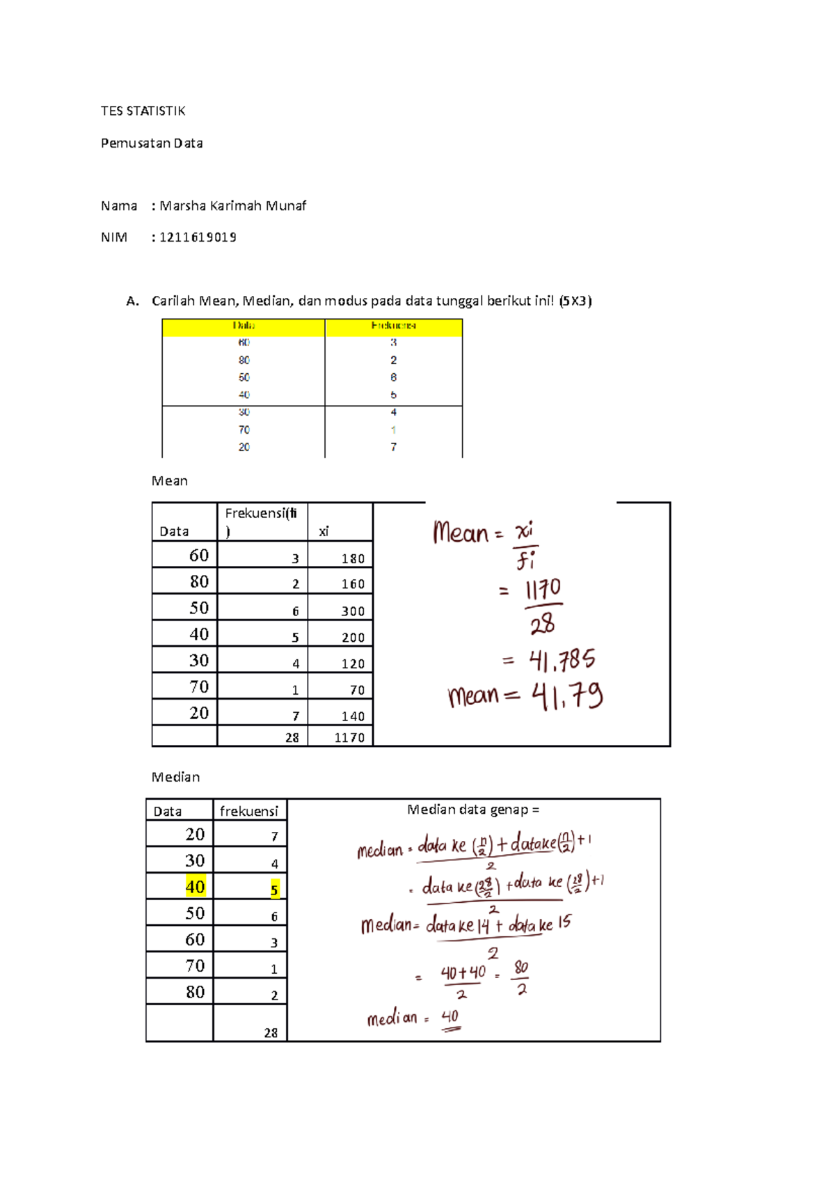 Marsha Karimah - statistik - Kuis 2 - Pemusatan data - TES STATISTIK ...