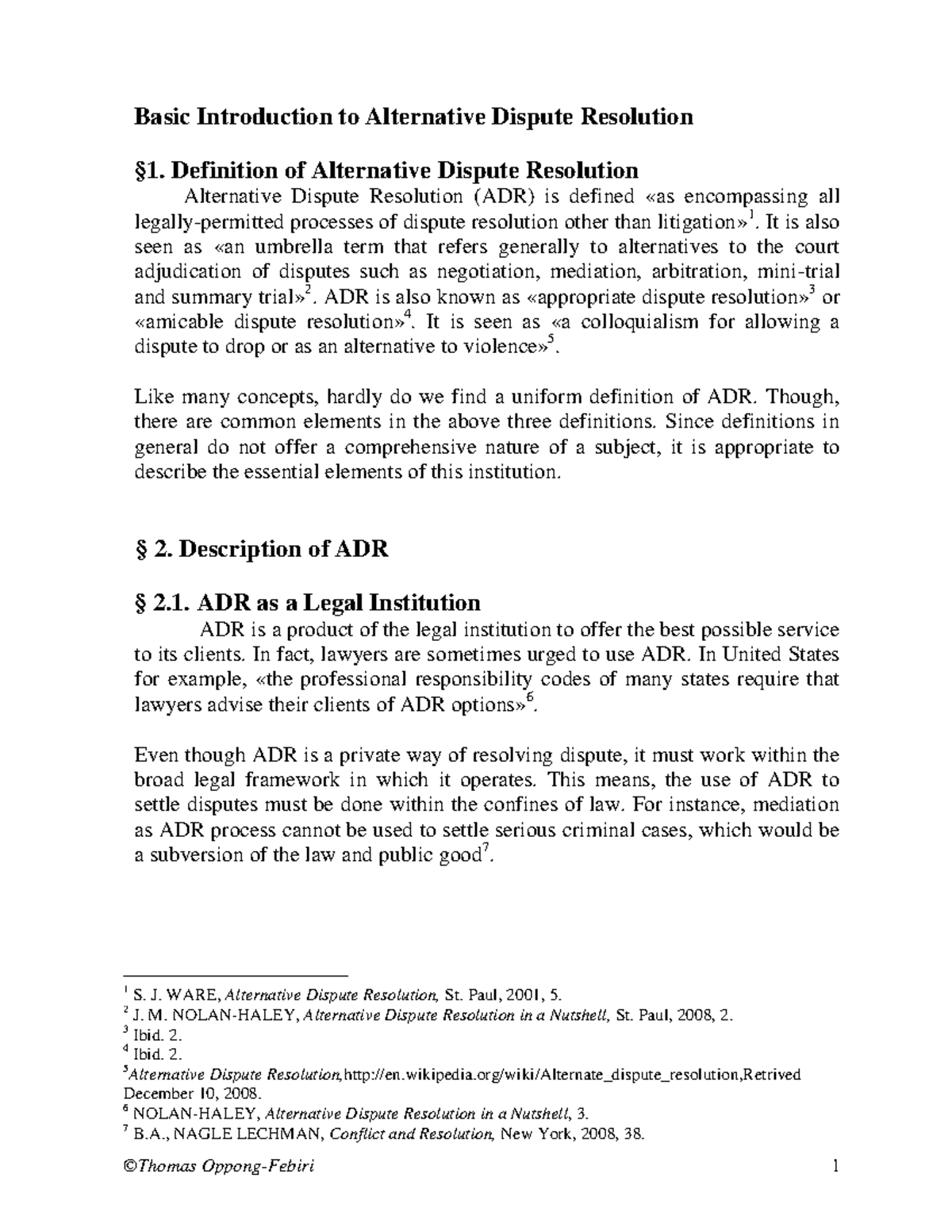 Basic Introduction to Alternative Dispute Resolution 1 - Definition of Alternative Dispute - Studocu