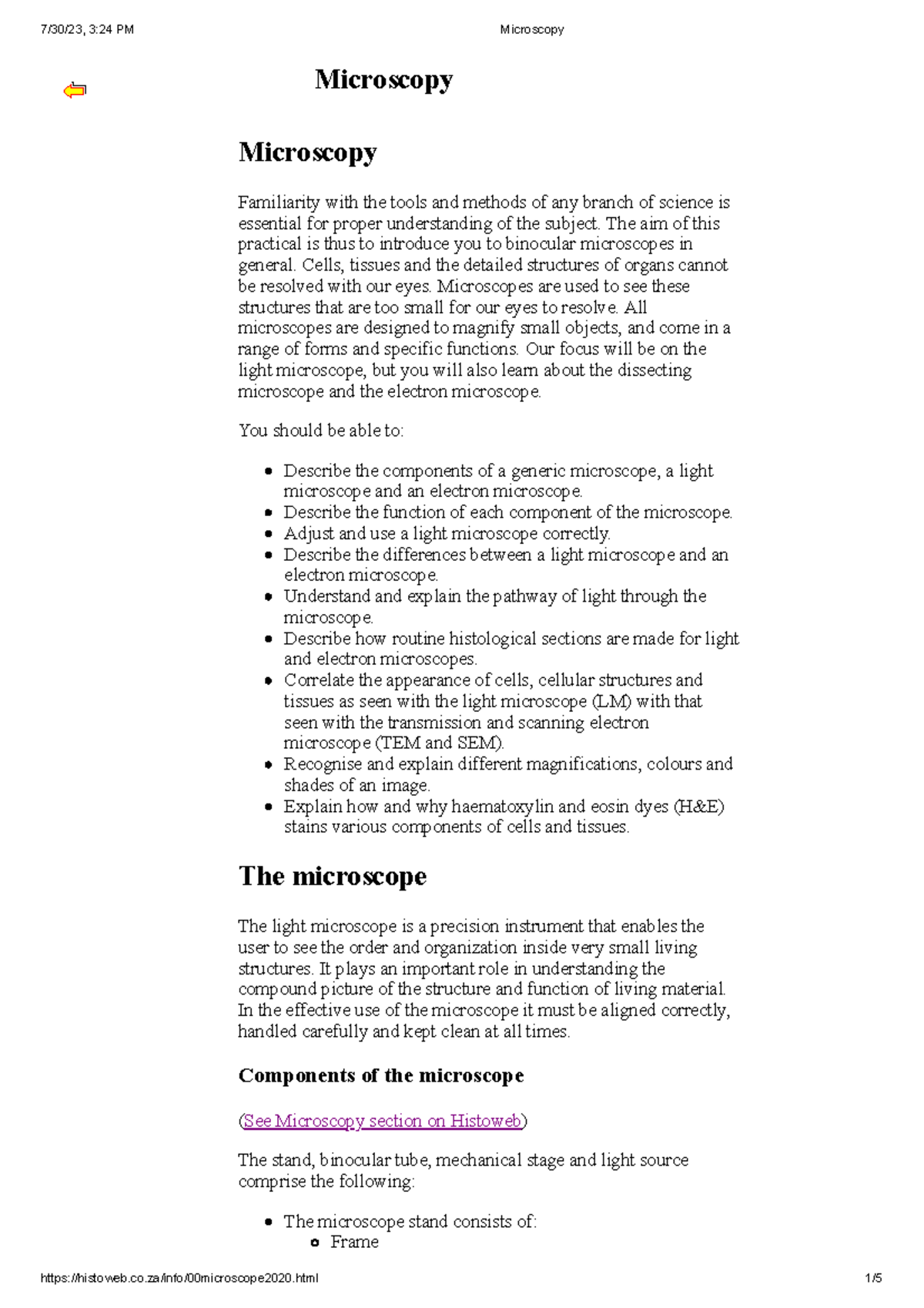 Microscopy 1 - prac - Microscopy Microscopy Familiarity with the tools ...