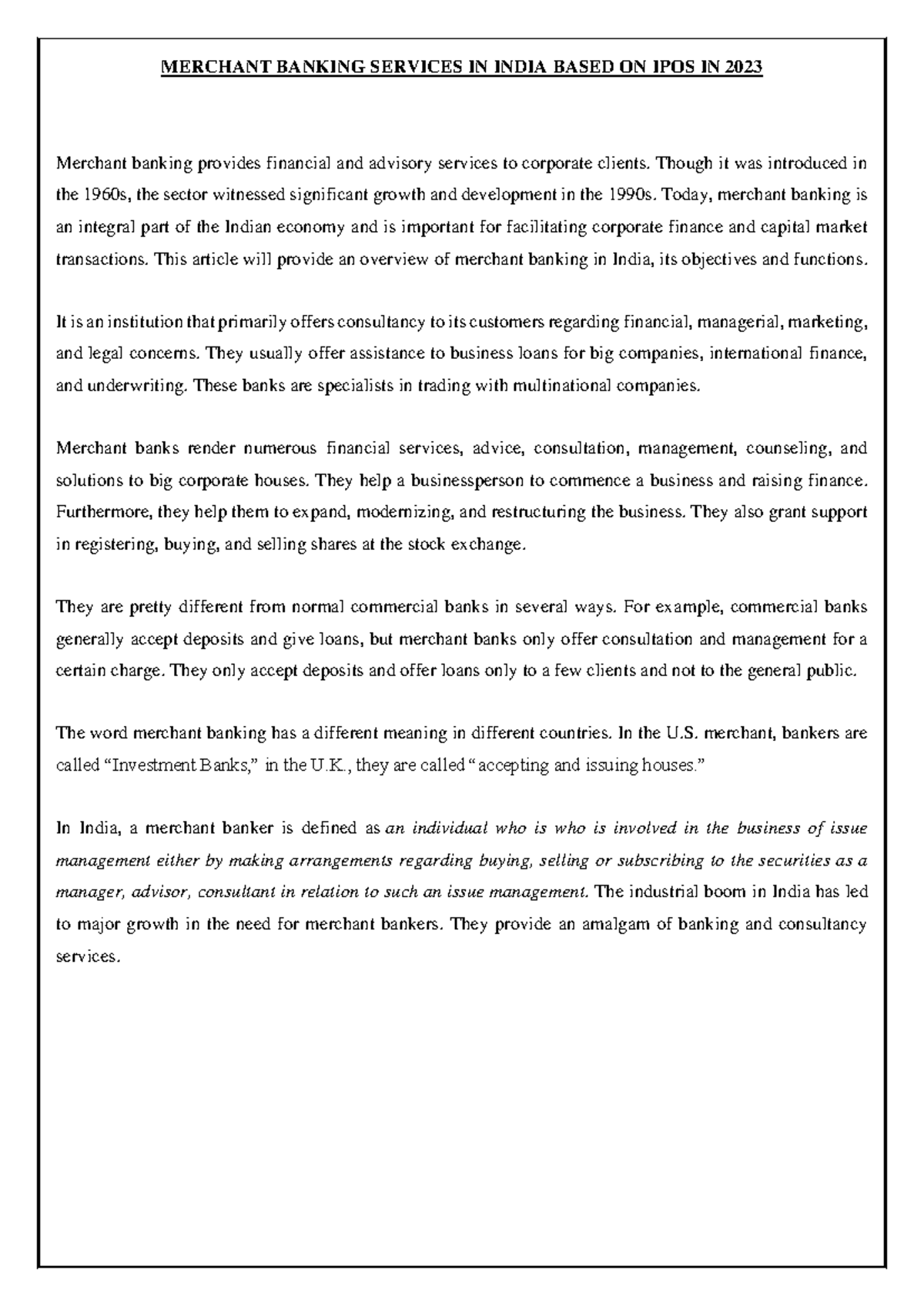 Merchant Banking Services IN India Based ON IPOS IN 2023 new - MERCHANT ...