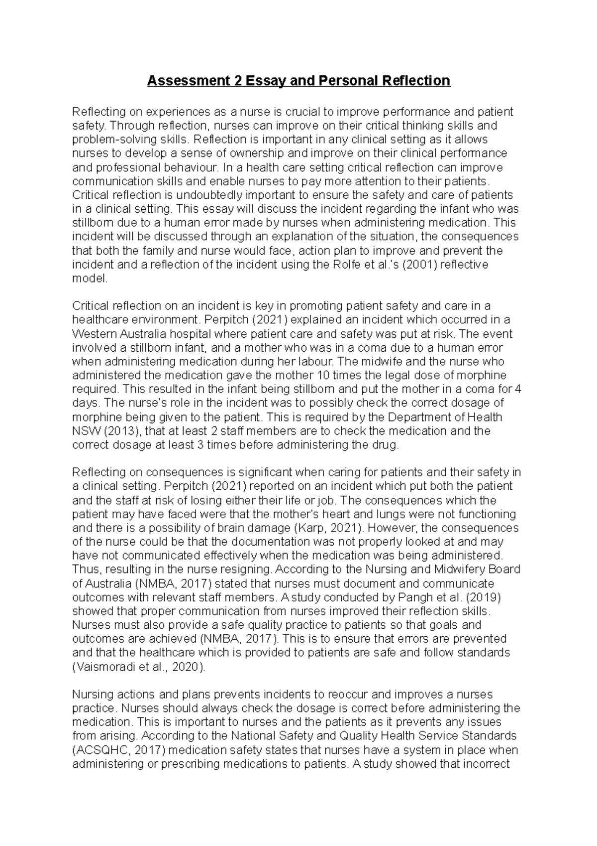 Assessment 2 Essay and Personal Reflection - 401007 - UWS - Studocu