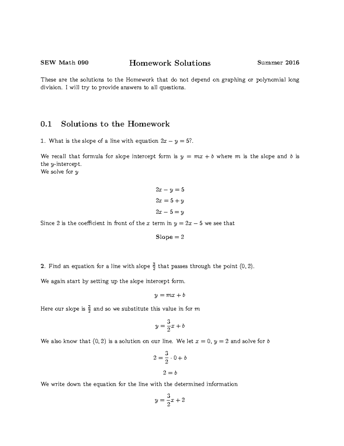 SEW Math 090 Summer 2016 Homework solutions - SEW Math 090 Homework ...