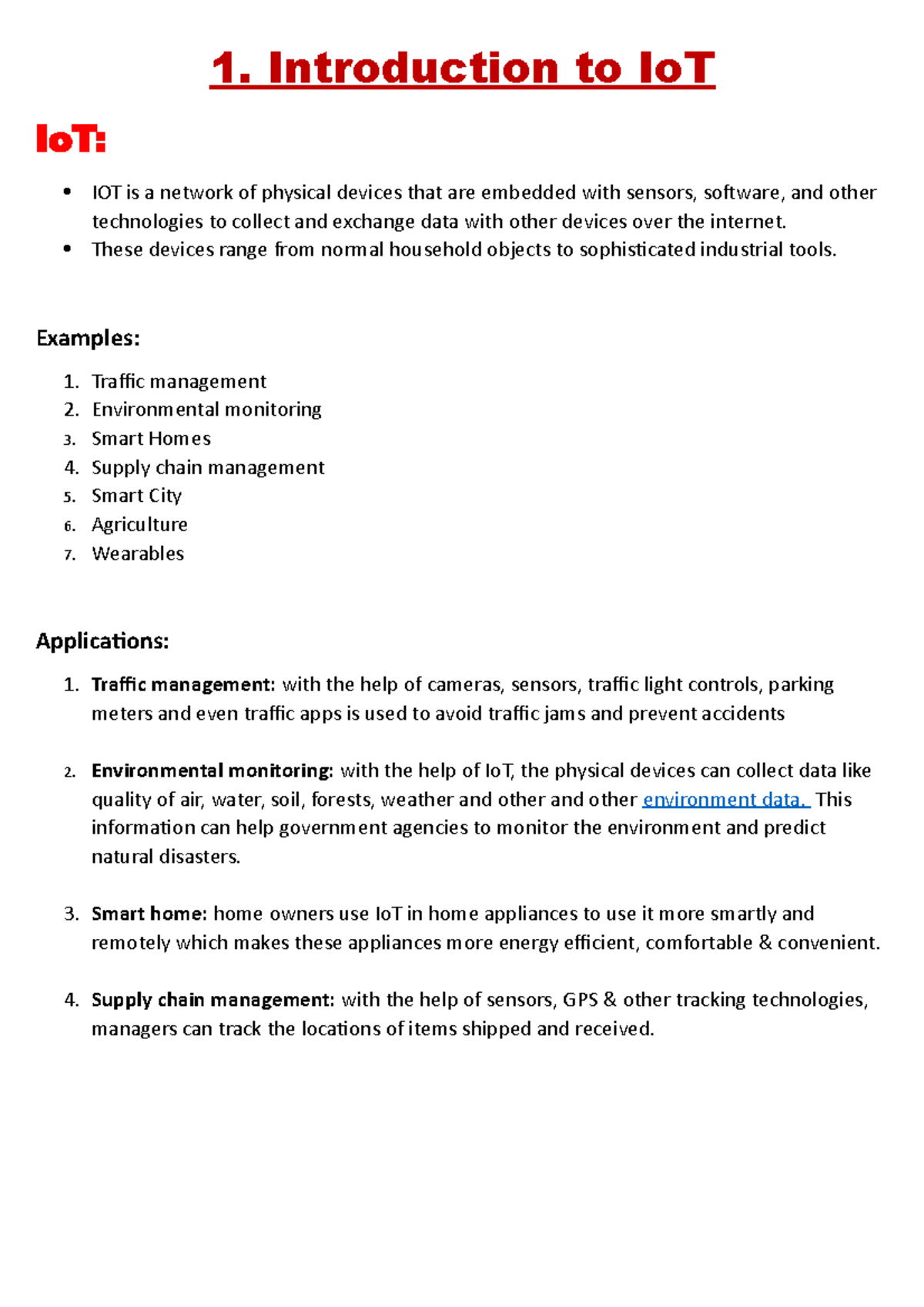 Internet of Things - 1. Introduction to IoT IoT: IOT is a network of ...