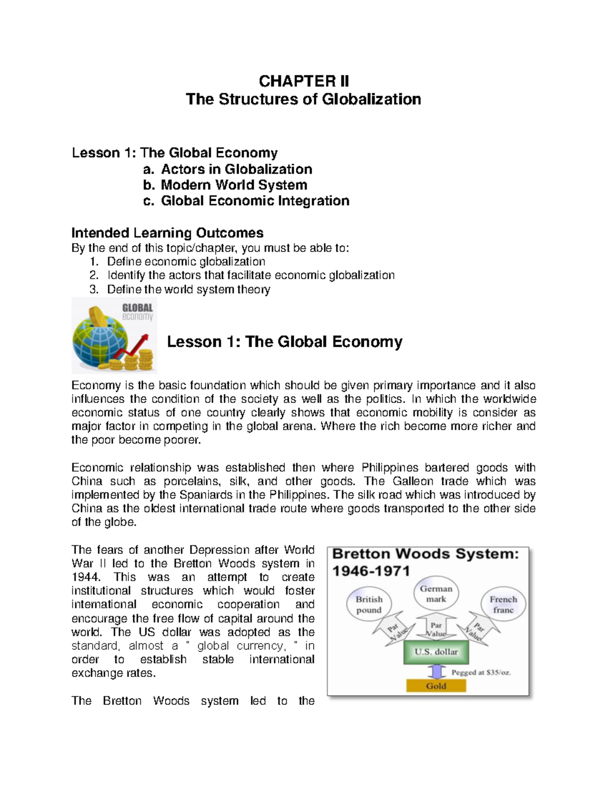 Chapter-II - chapter 2 - CHAPTER II The Structures of Globalization Lesson 1: The Global Economy ...