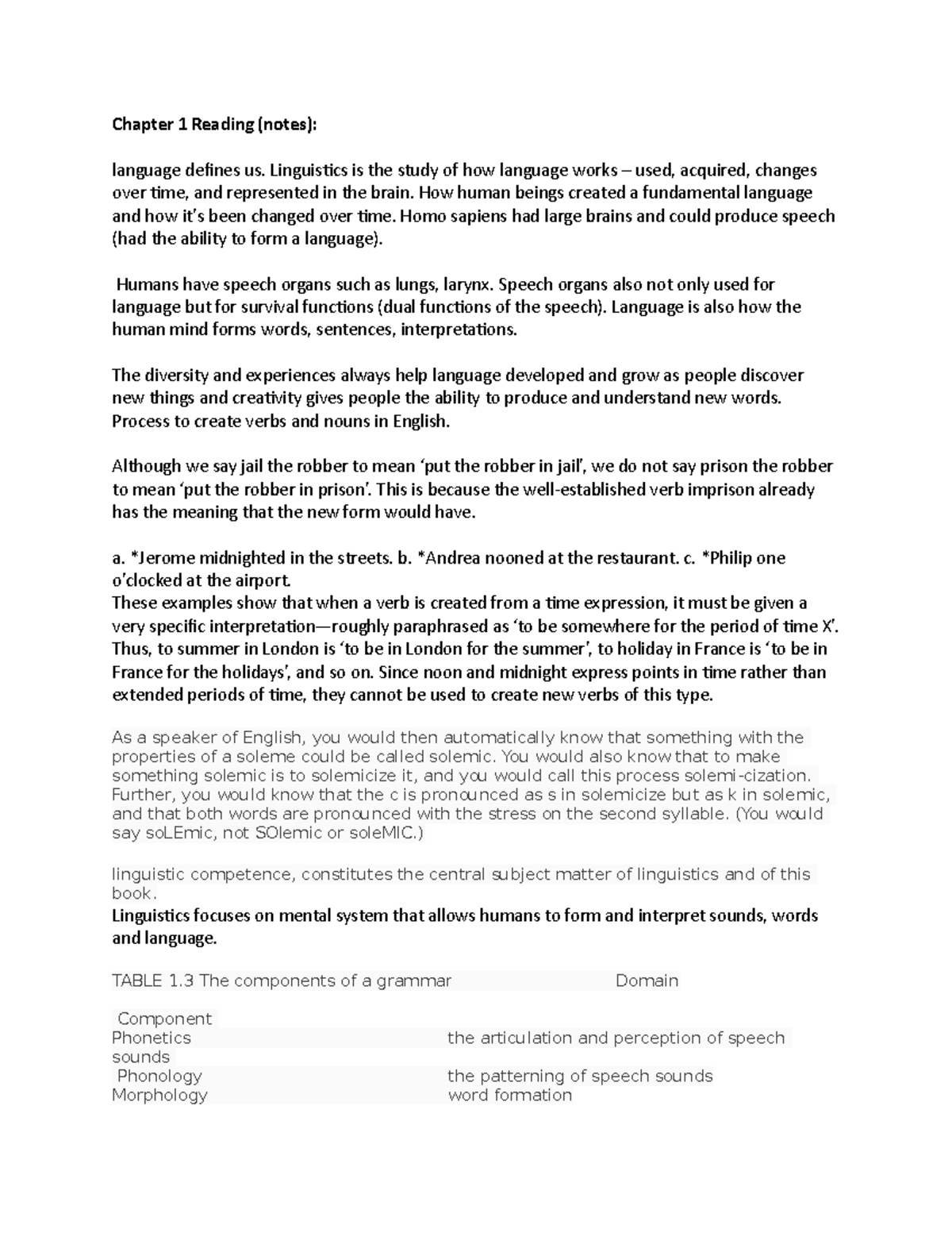 Class 1 week 1 - Chapter 1 Reading (notes): language defines us ...