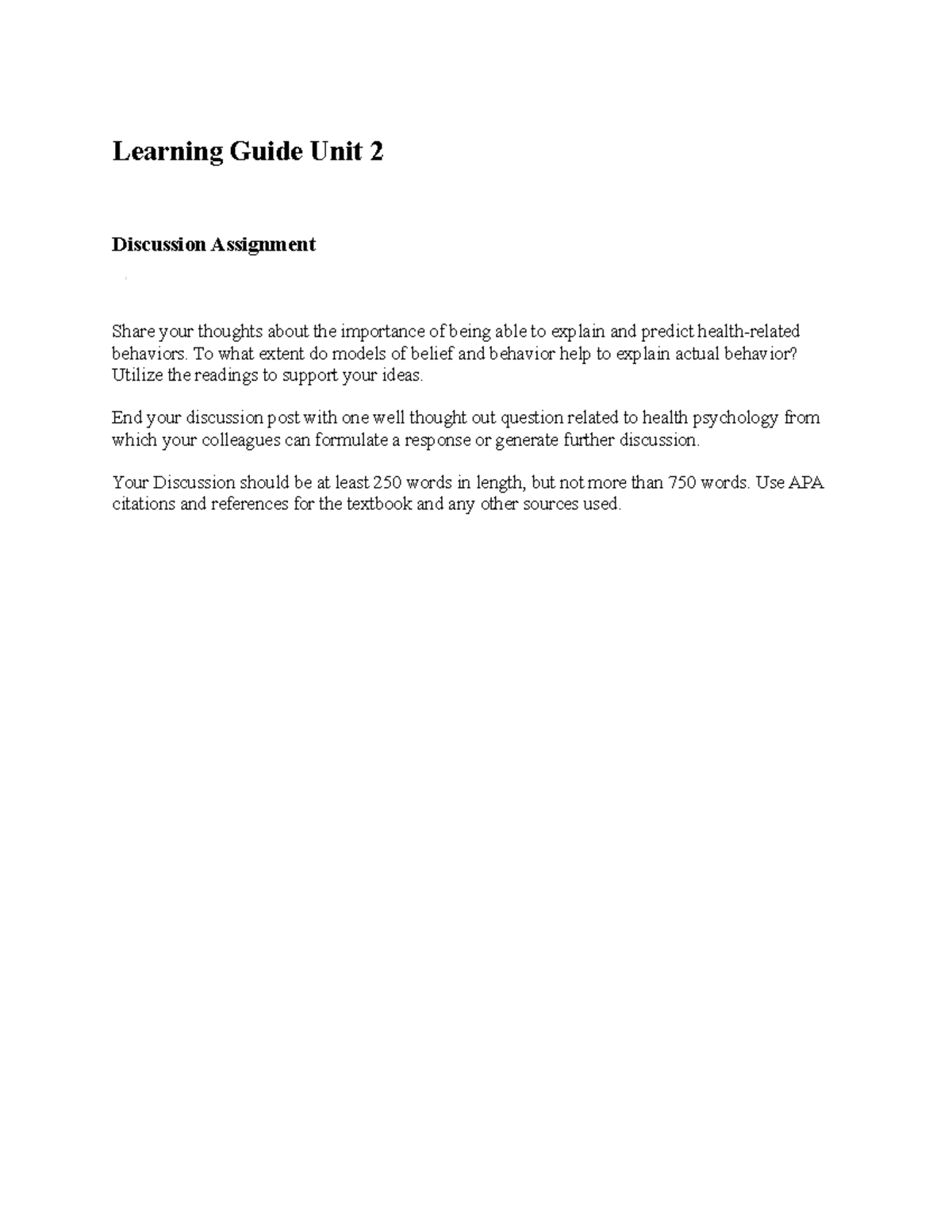 Unit 2 Discussion Assignment (PSYC 1111) - Learning Guide Unit 2 Discussion Assignment Share ...