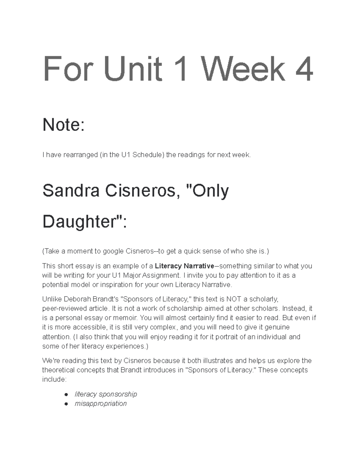 For Unit 1 Week 4 - Taught by Chris Jackson - For Unit 1 Week 4 Note: I ...