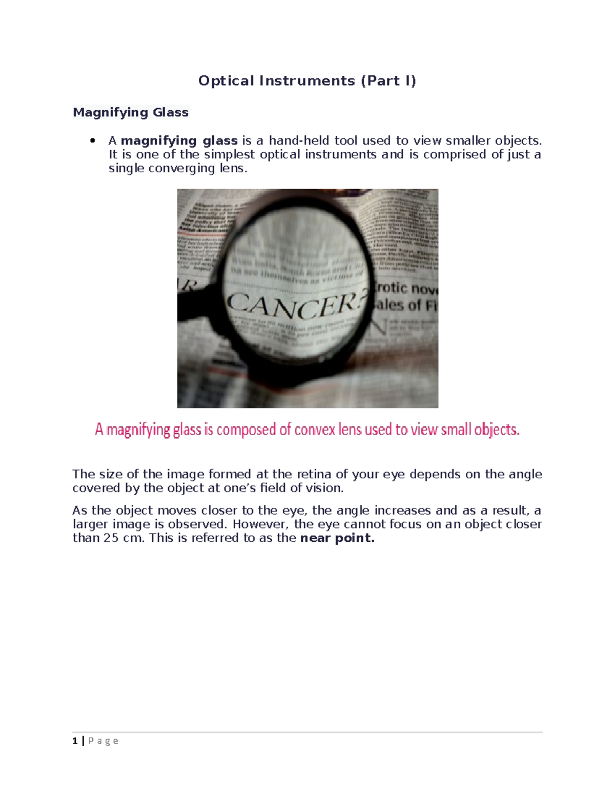 Optical Instruments (Part I) - Optical Instruments (Part I) Magnifying ...