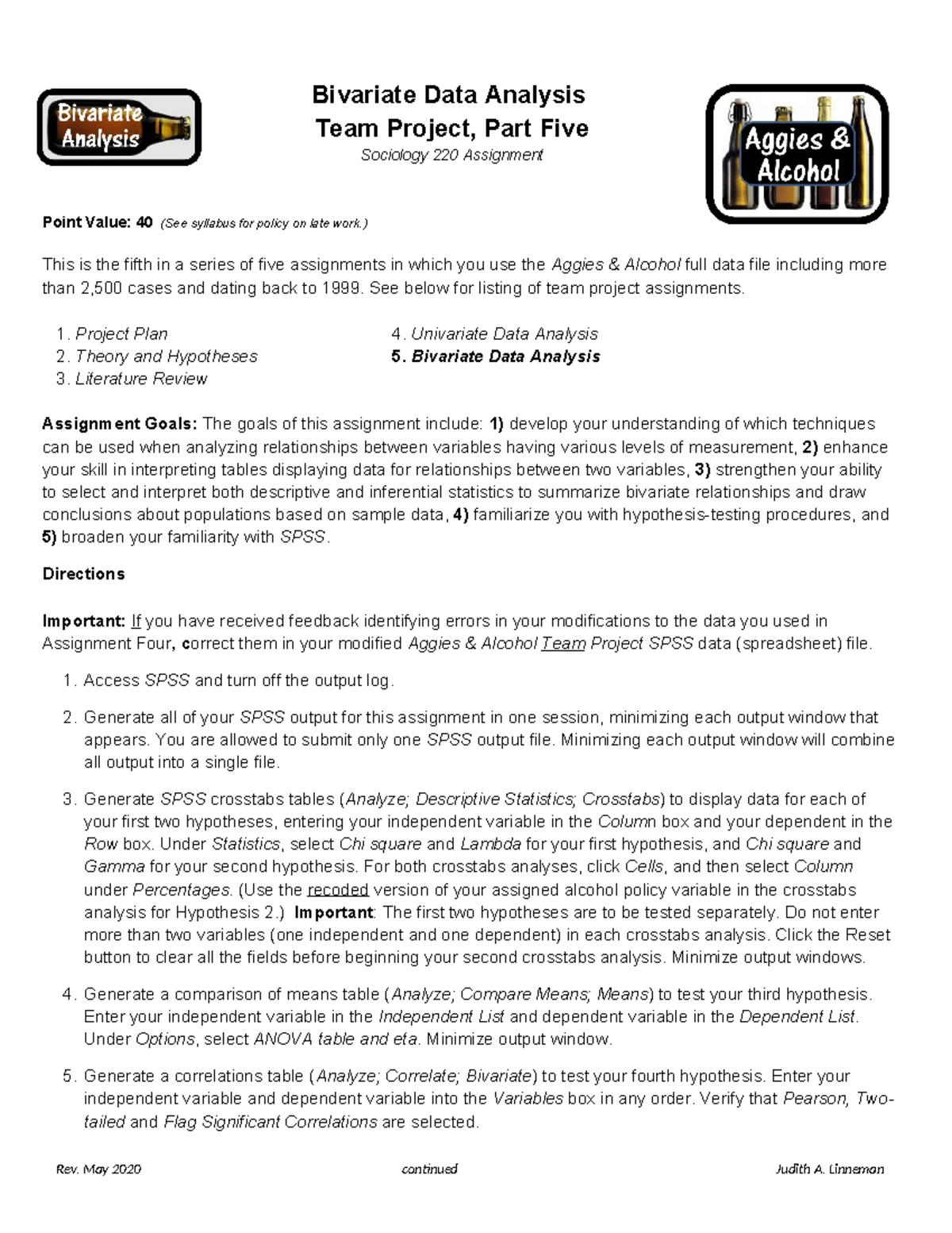 Aggies & Alcohol Bivariate Analysis Online - Bivariate Data Analysis ...