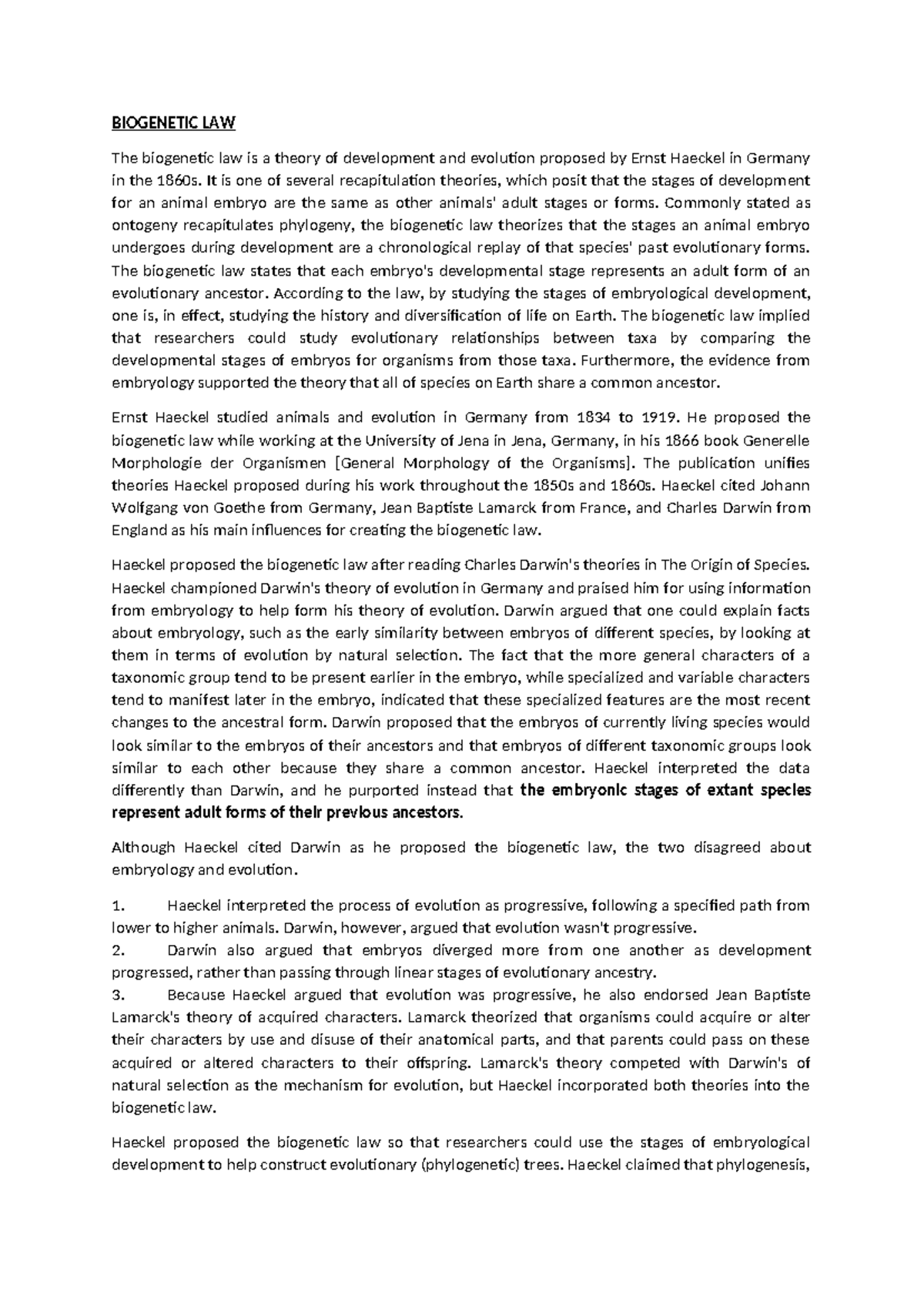 Paper II-rem-notes - Read it yourself - BIOGENETIC LAW The biogenetic ...