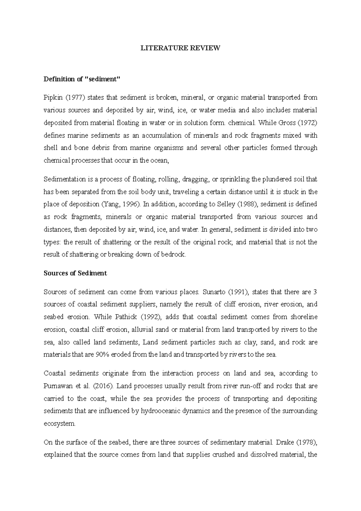Literature Review of Sediment - LITERATURE REVIEW Definition of ...