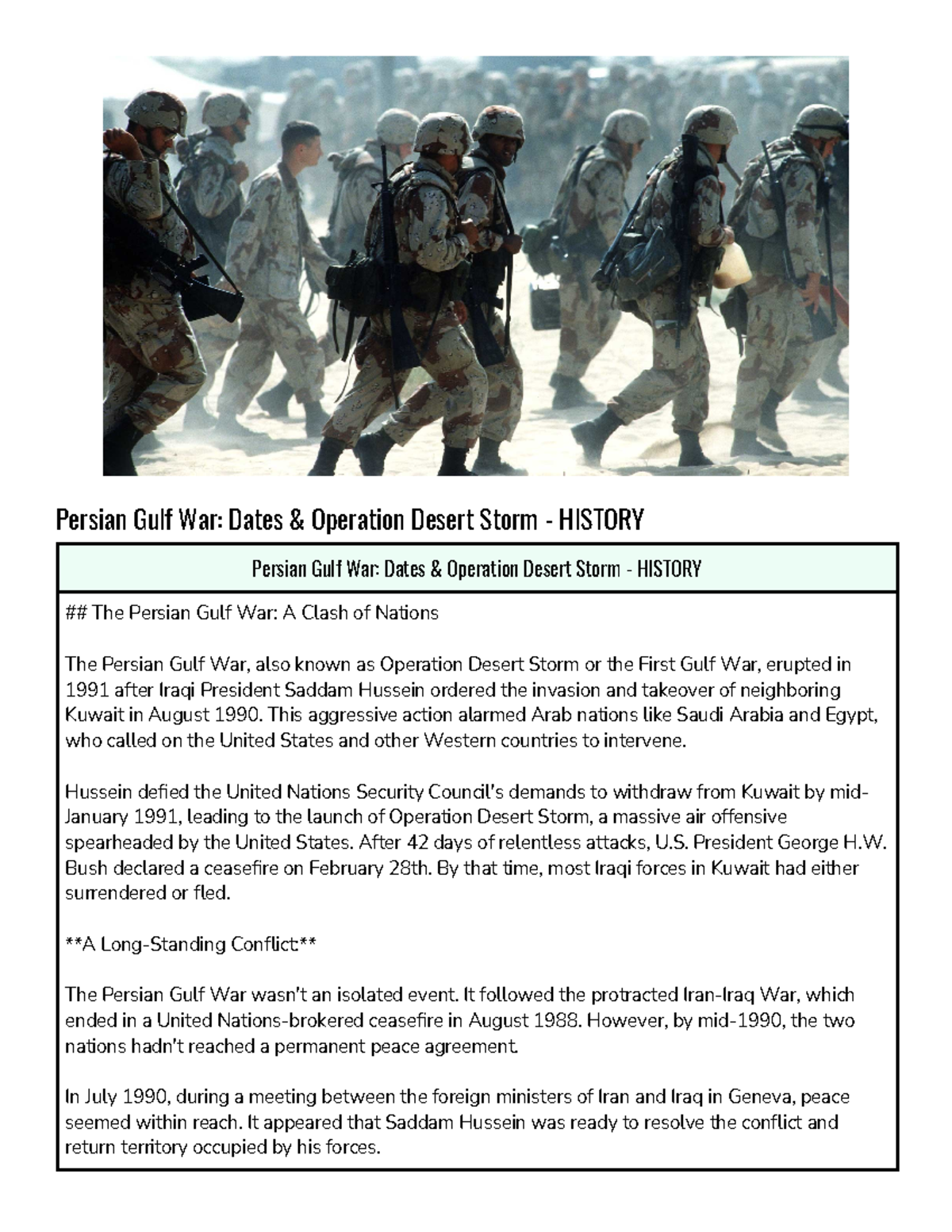 Persian Gulf War Dates Operation Desert Storm - History - by Diffit ...