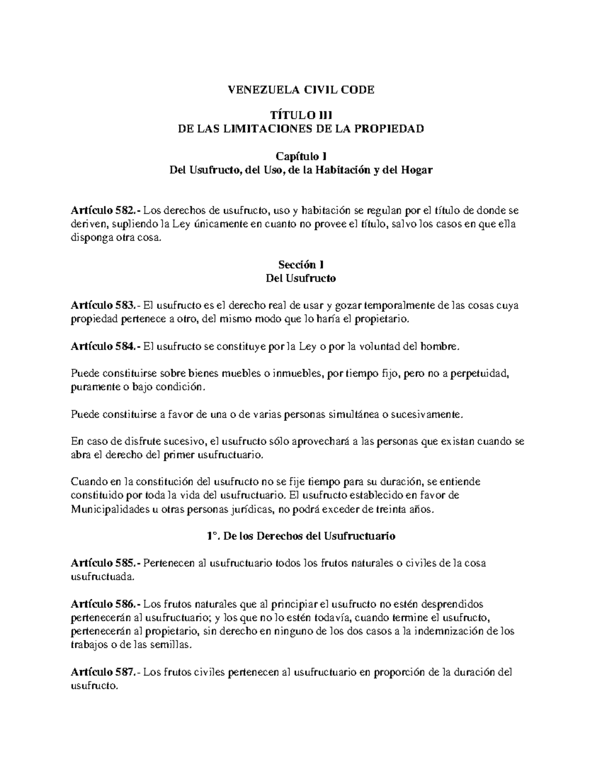 Venezuela Civil Code Article 582 et al - VENEZUELA CIVIL CODE TÍTULO ...
