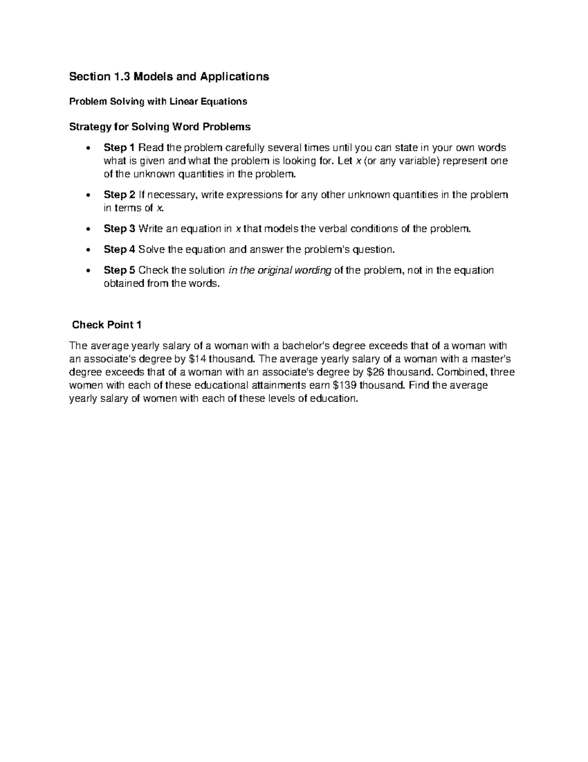 1.3 Word Problems Involving Linear Equations Notes - Section 1 Models ...