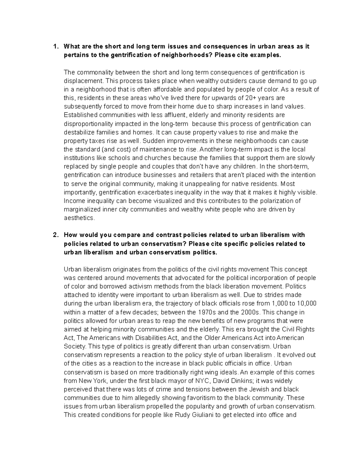 Urban Politics Study Guide - What are the short and long term issues ...