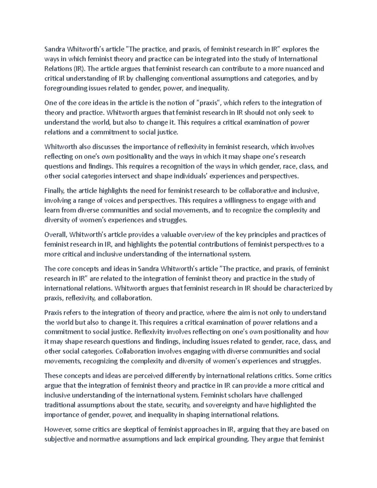 The practice, and praxis, of feminist research in IR - Sandra Whitworth ...