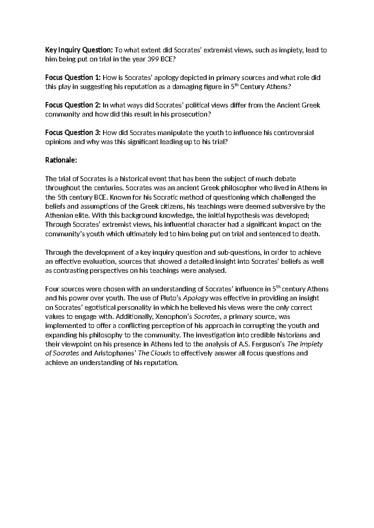 Ancient History Source Investigation - Key Inquiry Question: To what ...