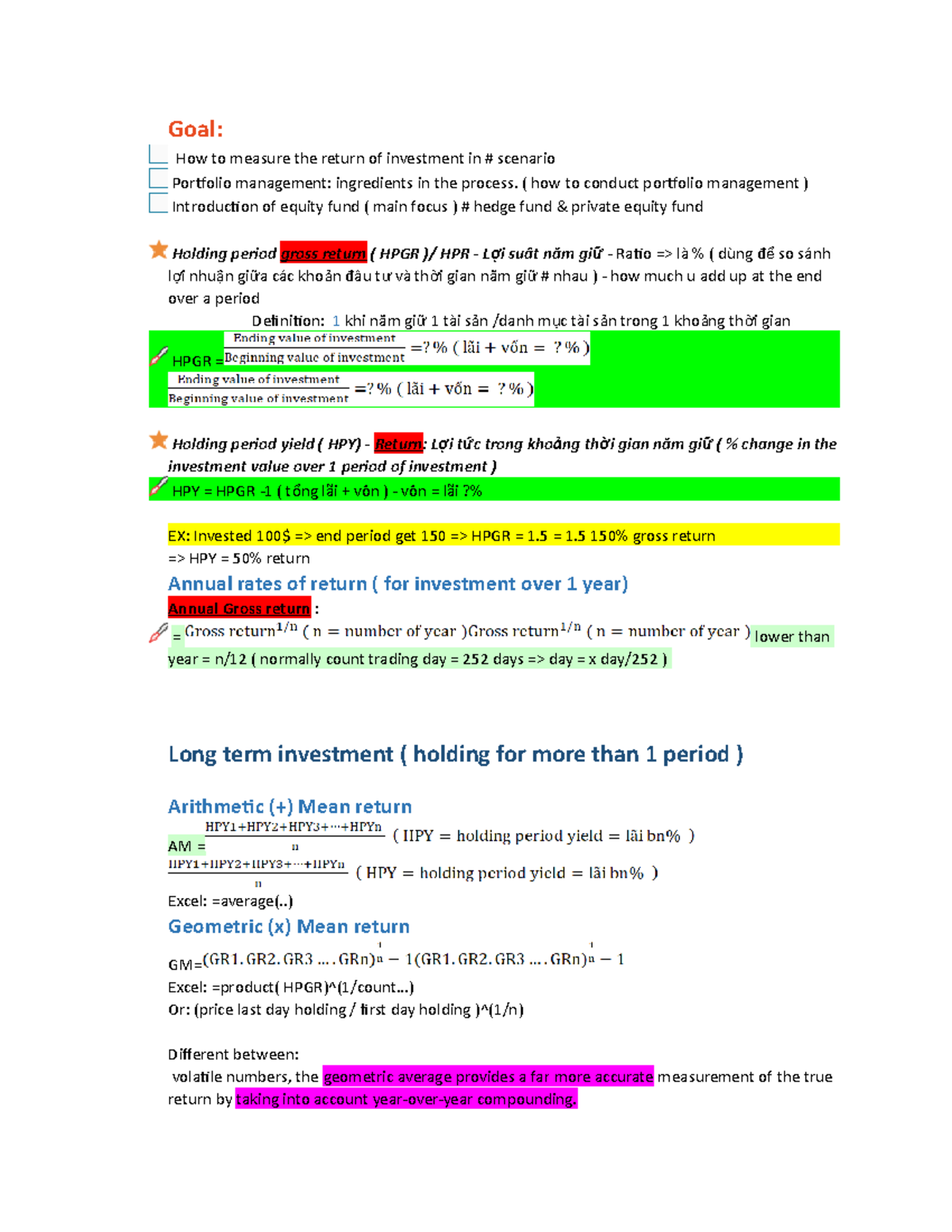 Week1 investment note - Lecture notes 1 - Goal: How to measure the ...