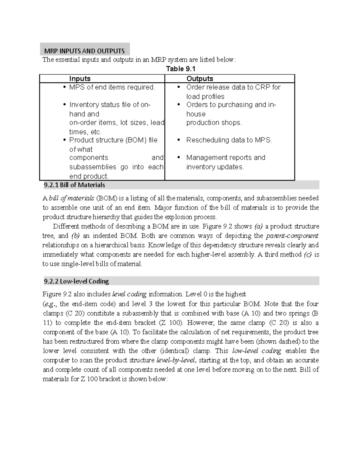 MRP Inputs AND Outputs - A bill of materials (BOM) is a listing of all ...