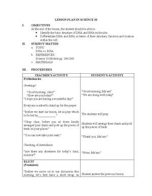 Pdfcoffee - n/a - Lesson Plan in Science 10 I. Objectives A. Learning Competency: Explain how ...
