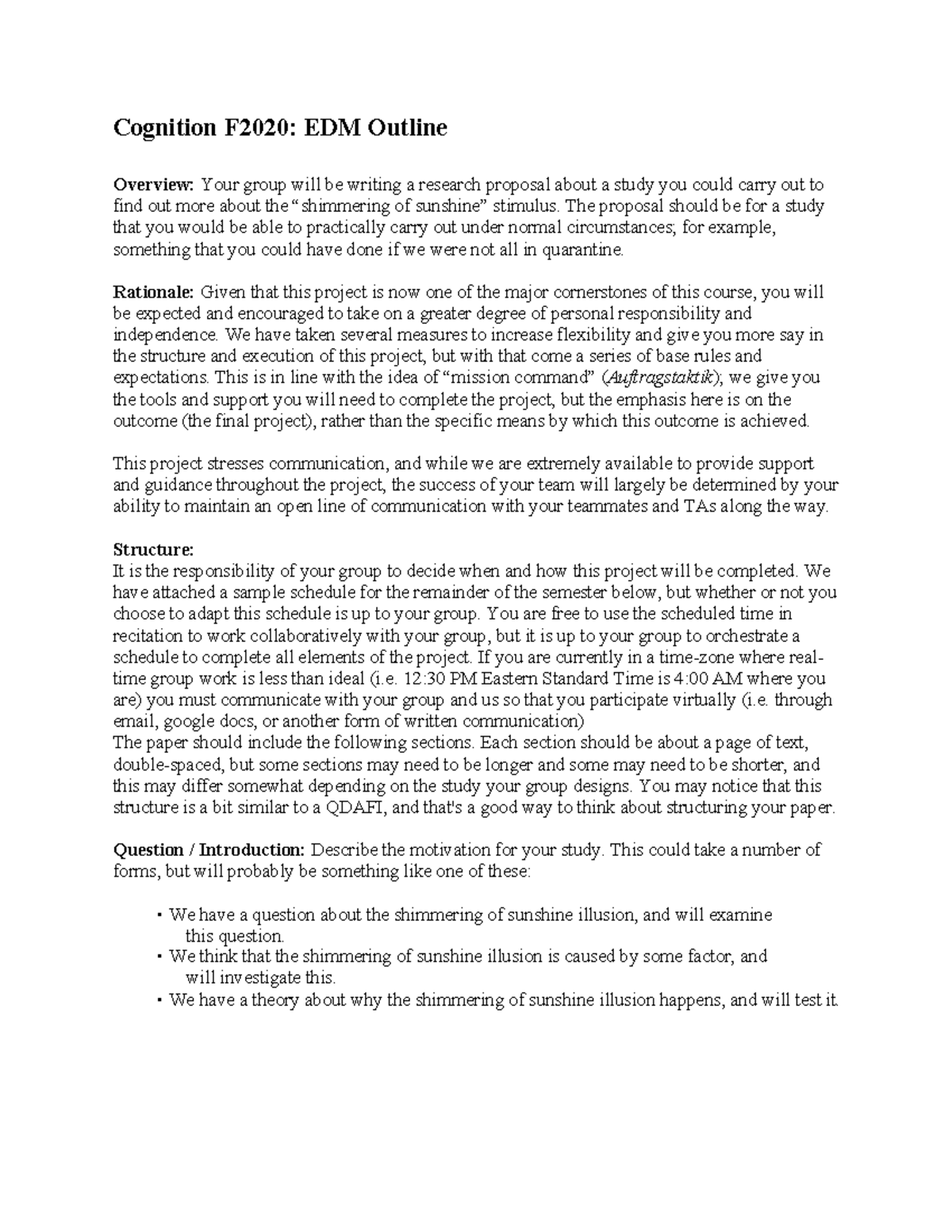 EDM Outline F2020 - Assignment - Cognition F2020: EDM Outline Overview ...