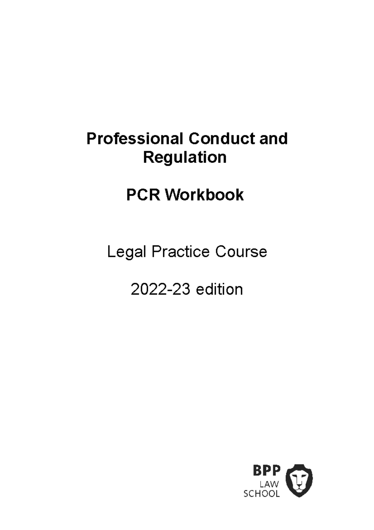 PCR Workbook Cover - Professional Conduct and Regulation PCR Workbook ...