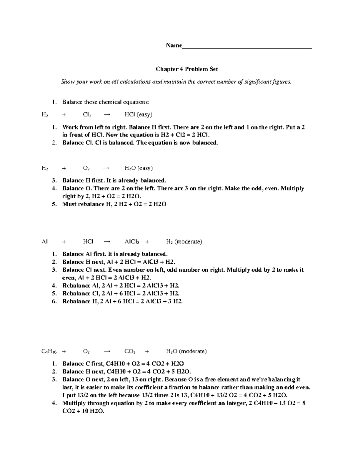Chp 4 problem set, answers - Name Chapter 4 Problem Set Show your work on all calculations and ...