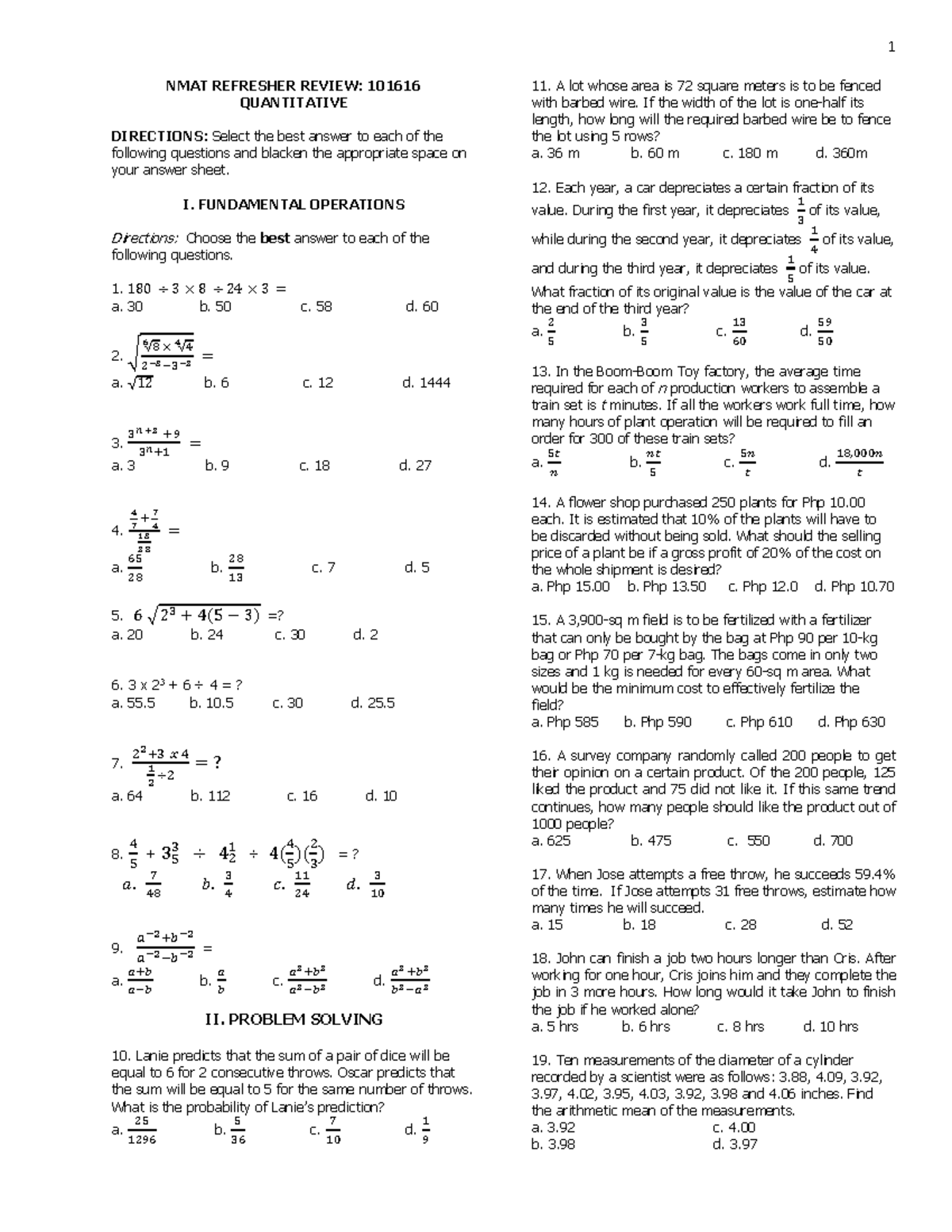 Quanti NMAT Refresher 101616 - 1 NMAT REFRESHER REVIEW: 101616 ...