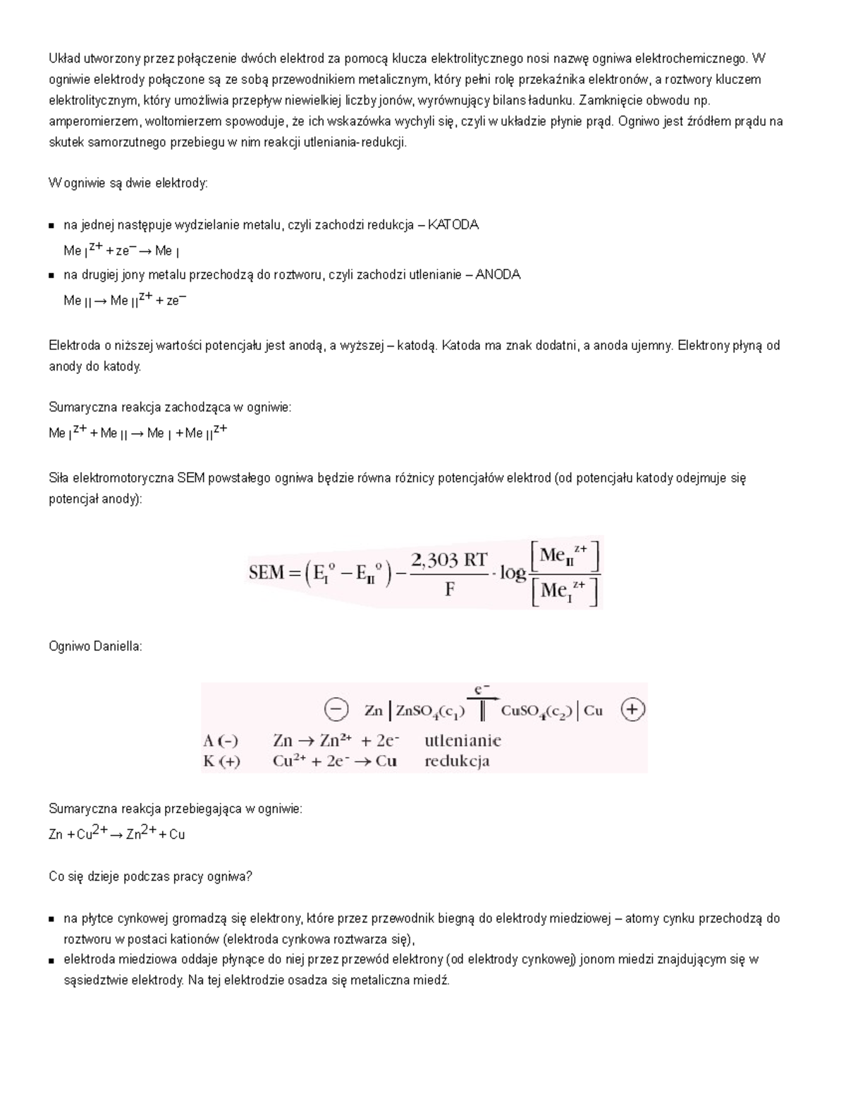 Ogniwa - Elektrochemia - Chemia - Sciaga - Układ utworzony przez połączenie dwóch elektrod za ...