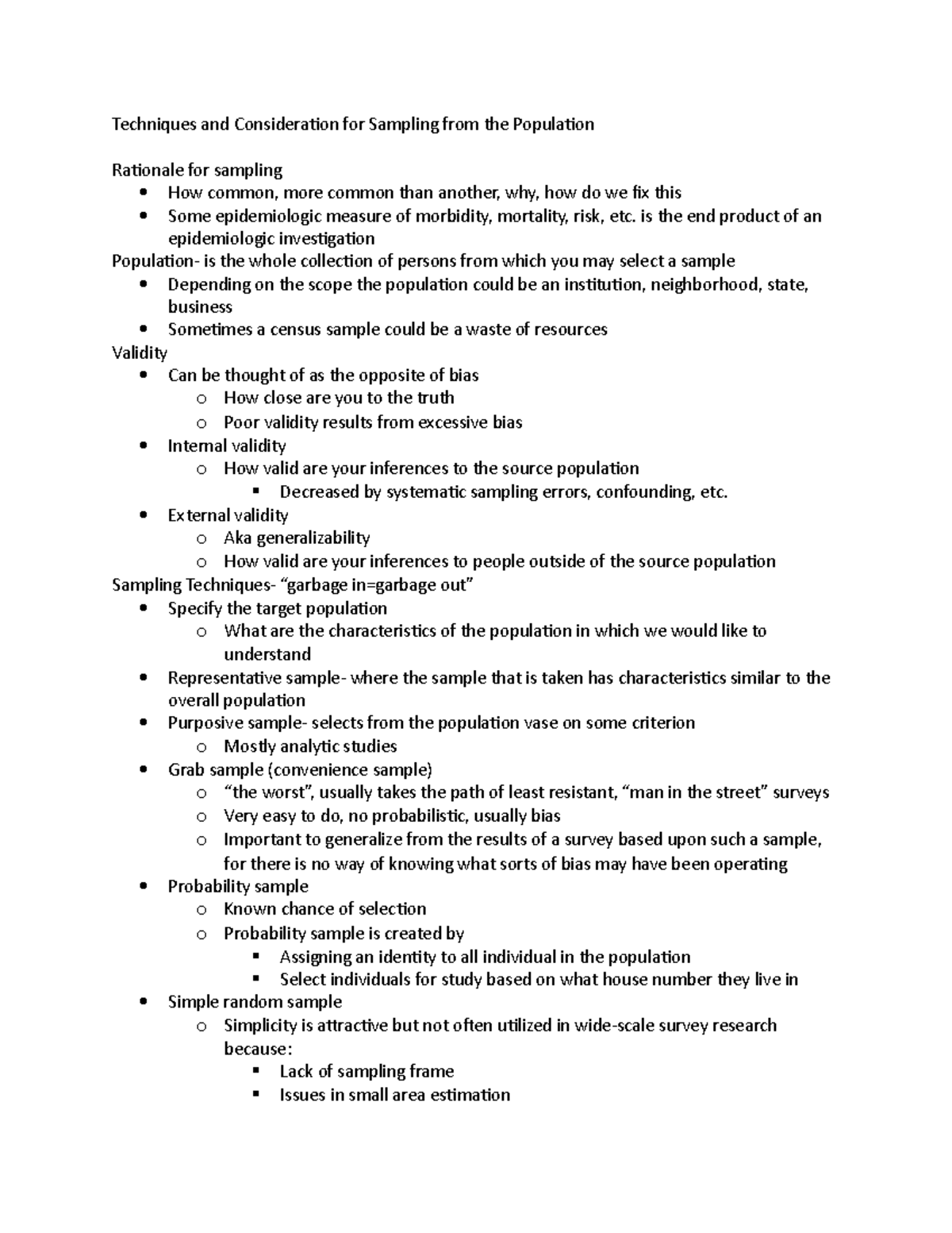 Techniques and Consideration for Sampling from the Population - is the ...
