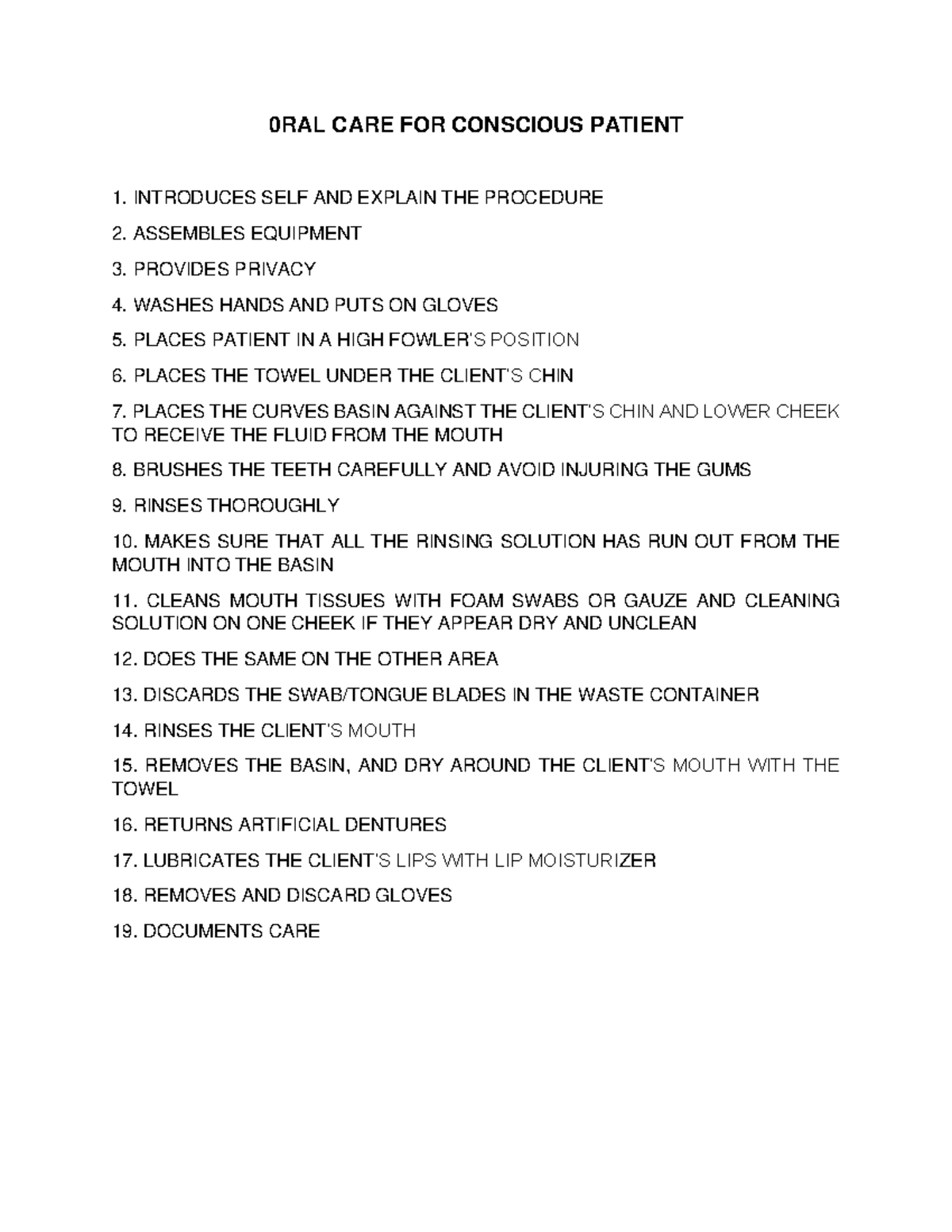 0RAL CARE FOR Conscious Patient - 0RAL CARE FOR CONSCIOUS PATIENT 1 ...