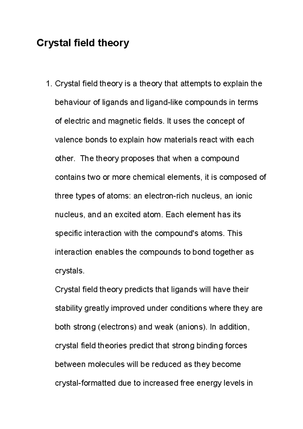 Crystal field theory - Notes - Crystal field theory Crystal field ...