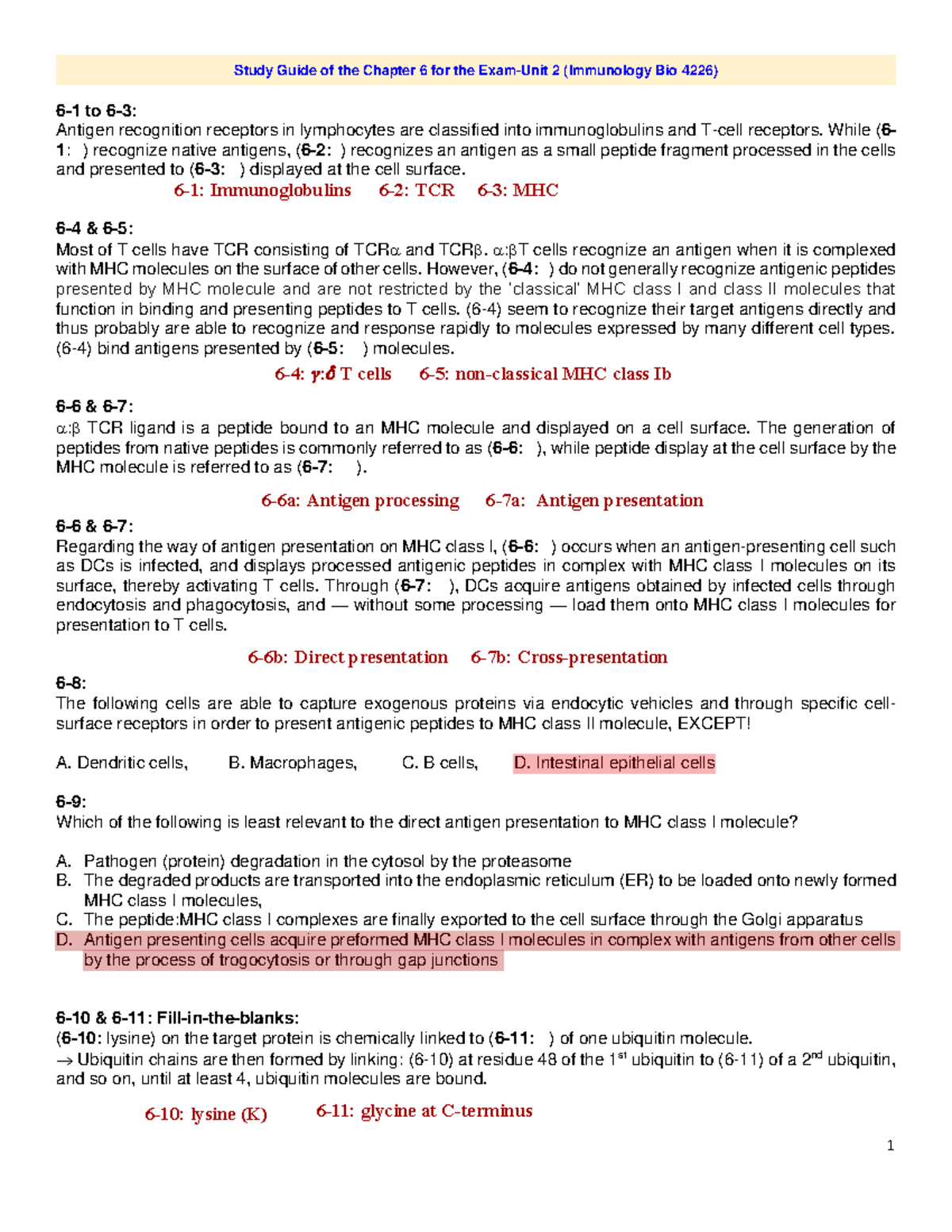 Ch 6 Immuno Study Guide - Warning: TT: undefined function: 22 6-1 to 6-3: Antigen recognition ...