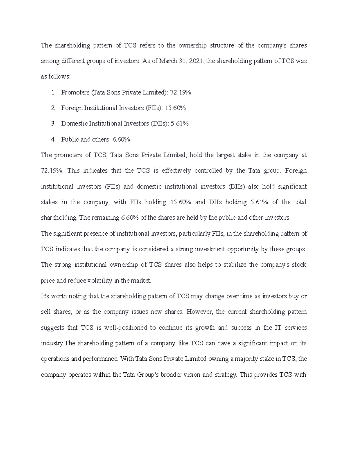 TCS FILE 21 - Business model of TCS and subsidaries - The shareholding ...