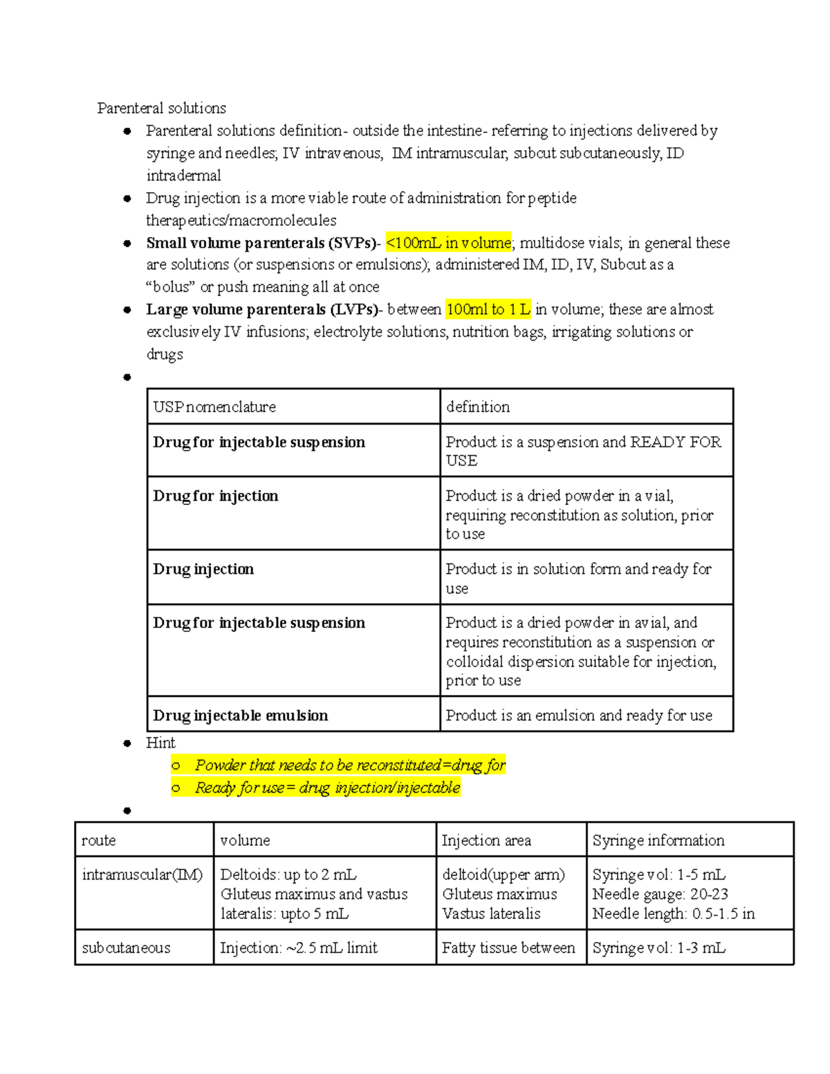 Ceutics exam two outline - Parenteral solutions Parenteral solutions ...