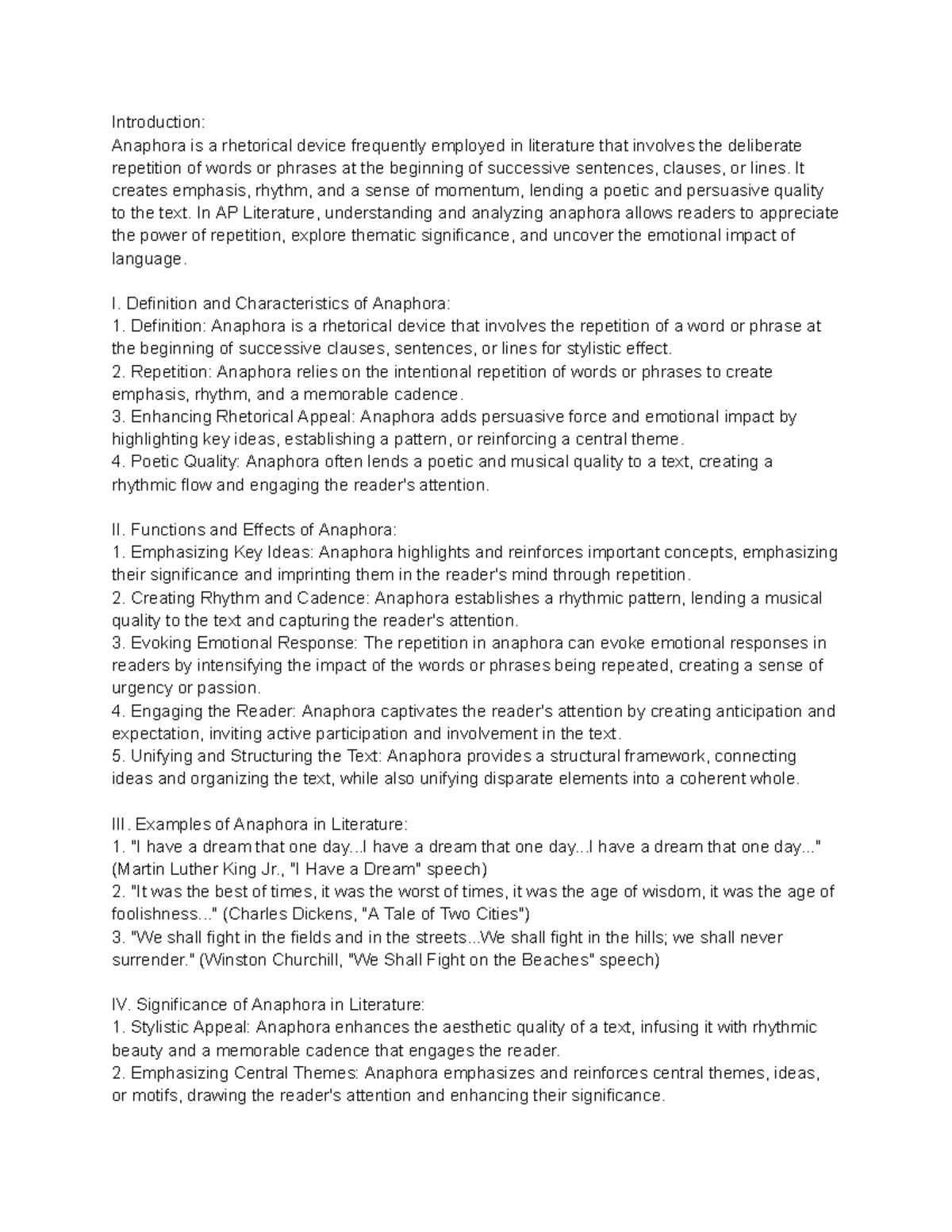Anaphora in AP Literature - Introduction: Anaphora is a rhetorical ...