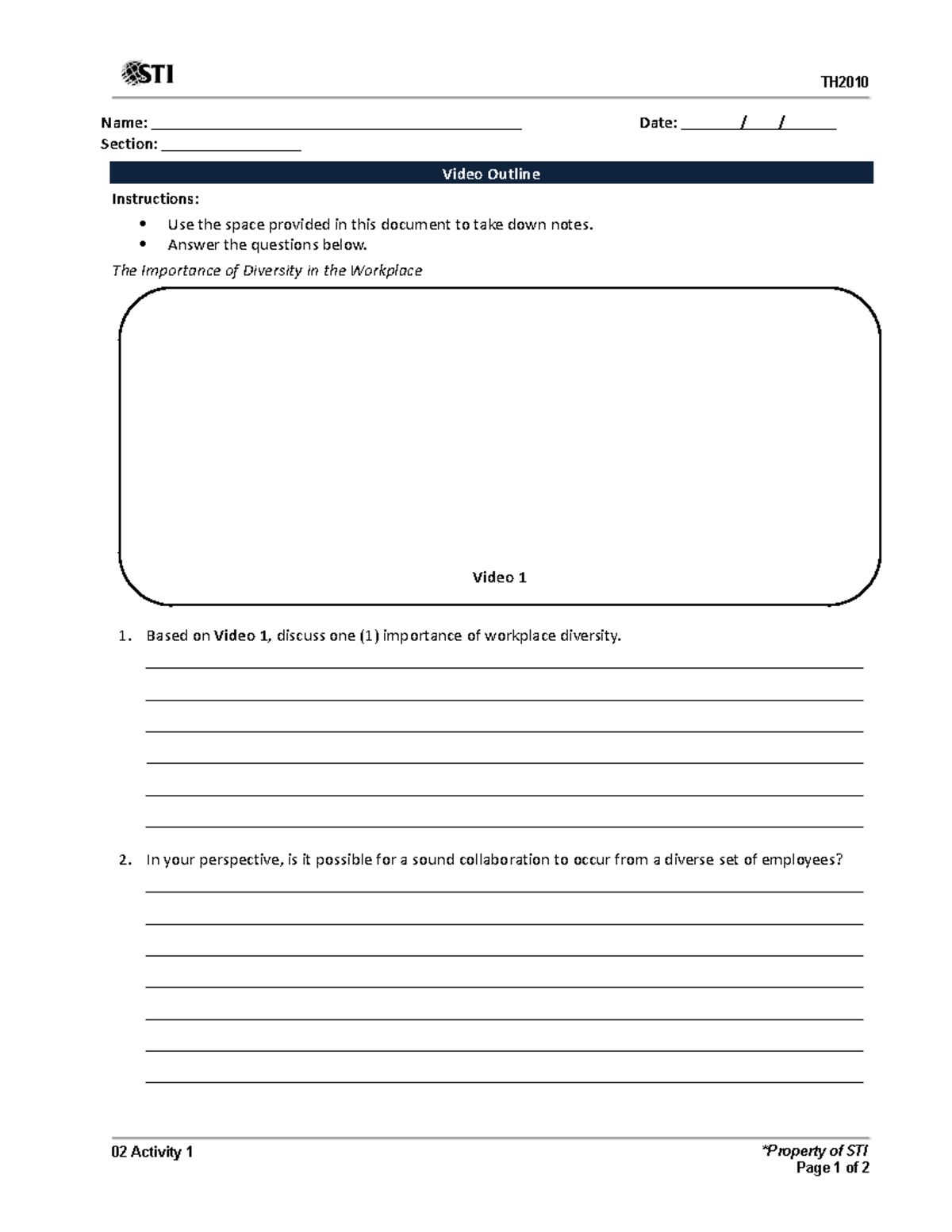 02 Activity 1 - its good - Name: Date: / / Section: Video Outline ...