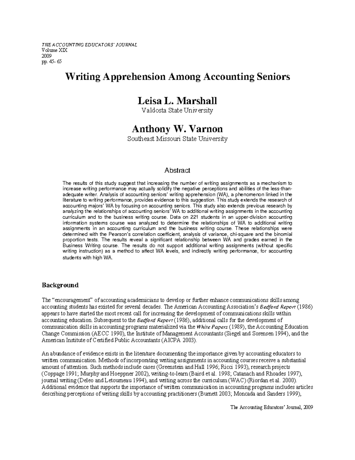 Writing Apprehension Among Accounting Se - THE ACCOUNTING EDUCATORS ...