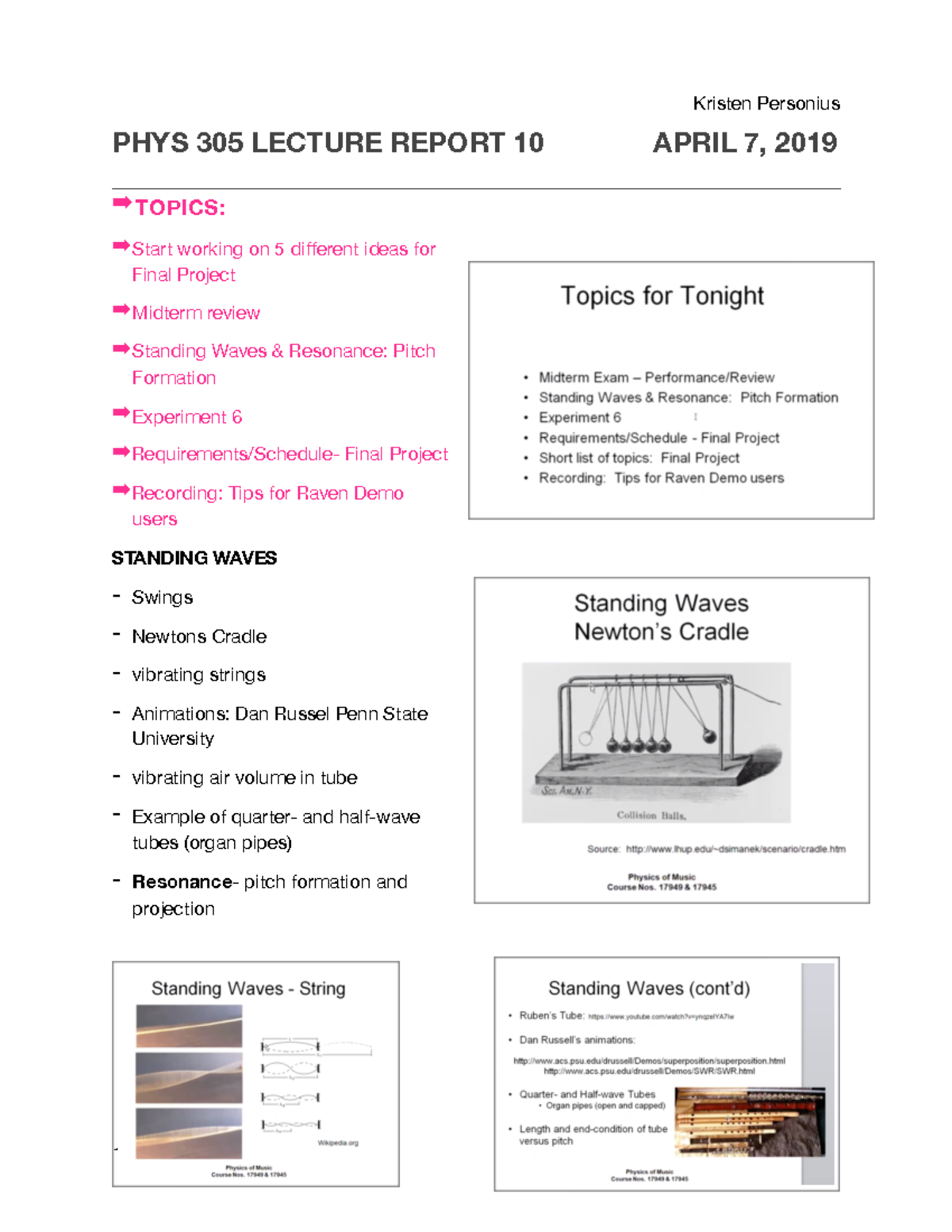 PSY 305 Lecture Report 10 - Kristen Personius PHYS 305 LECTURE REPORT ...